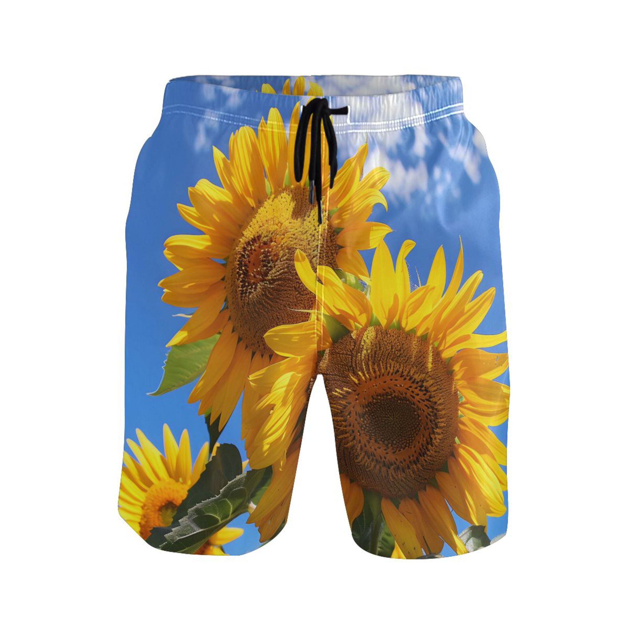 ALAZA Men's Swim Trunks Sunflowers with Blue Sky Beach Shorts with ...