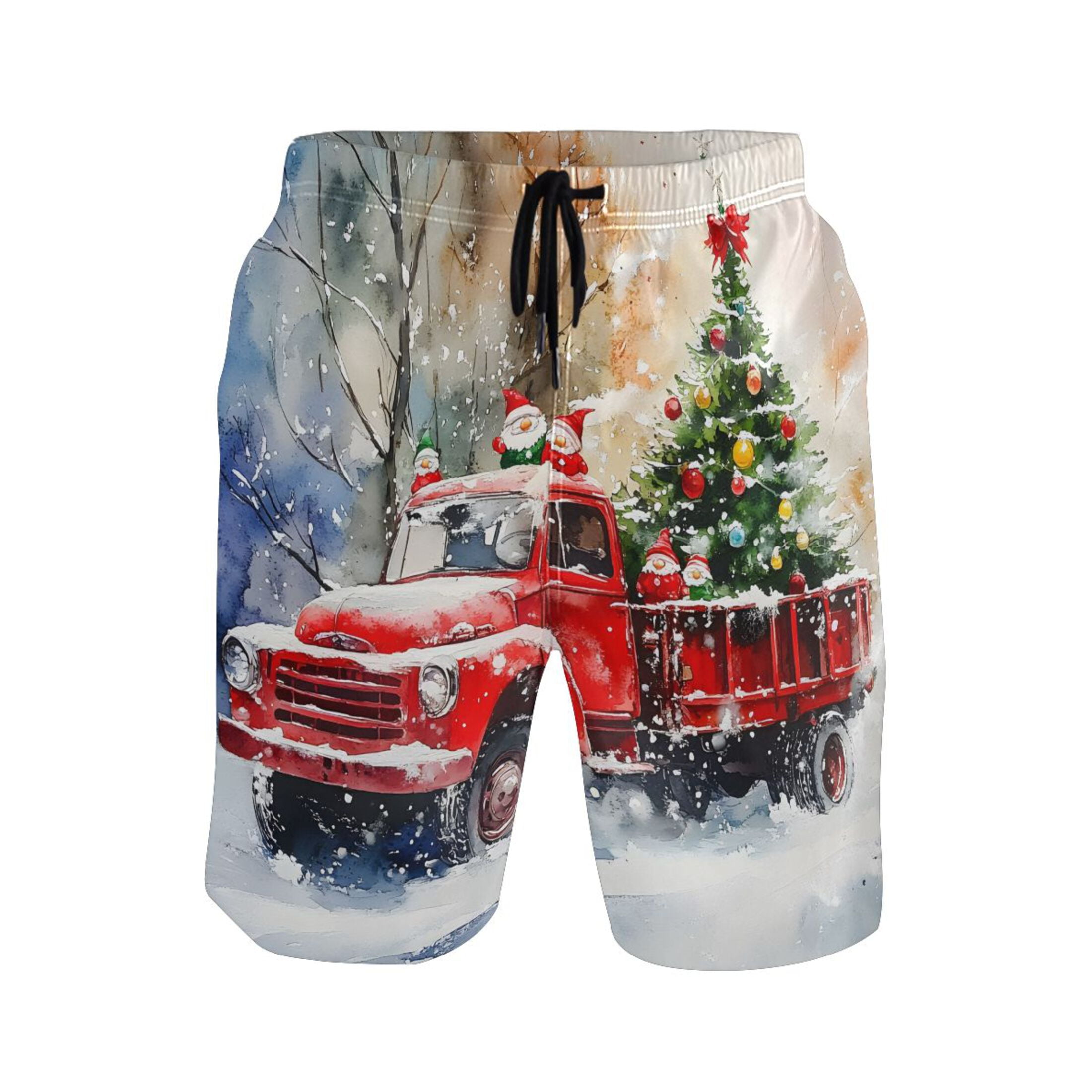 ALAZA Men's Swim Trunks Truck Christmas Tree Gnomes Beach Shorts with ...