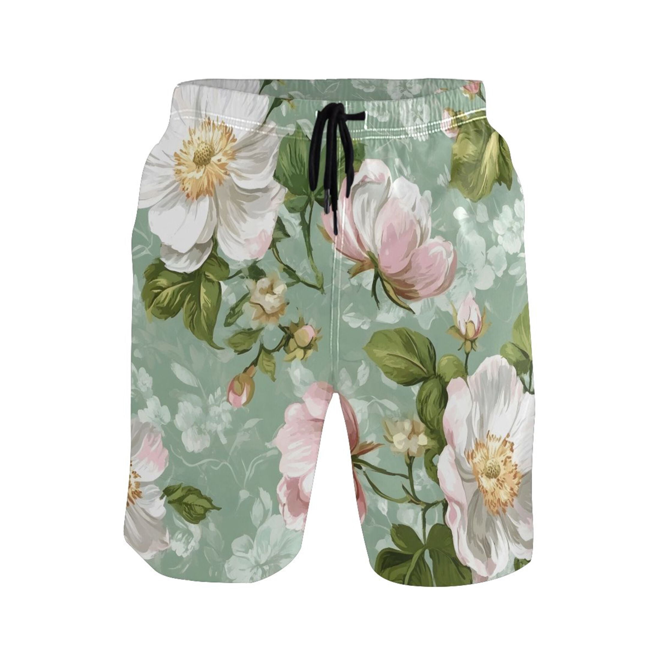 ALAZA Men's Swim Trunks Vintage Flower Beach Shorts with Pockets M ...