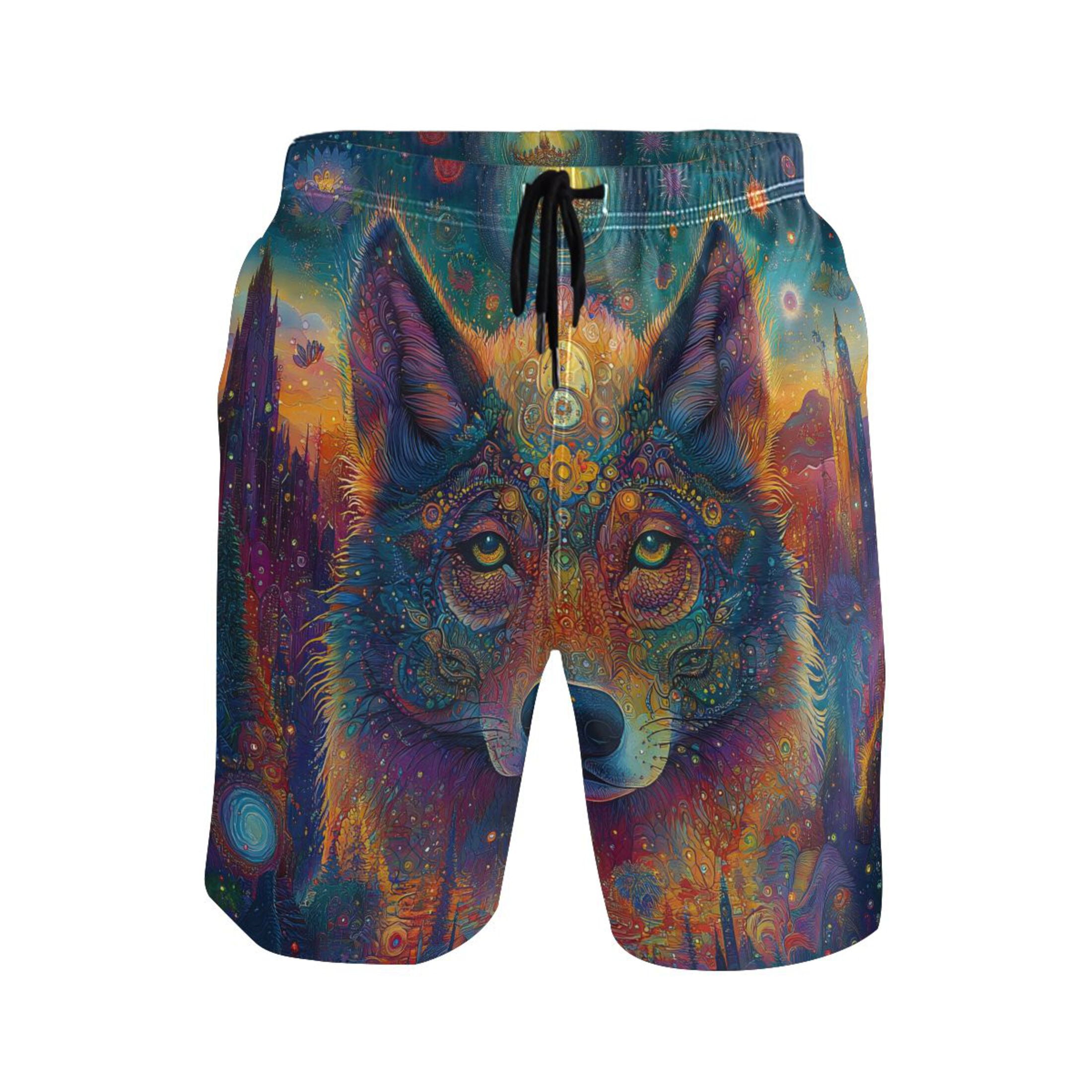 ALAZA Men's Swim Trunks Wolf Bohemia Beach Shorts with Pockets 2XL ...