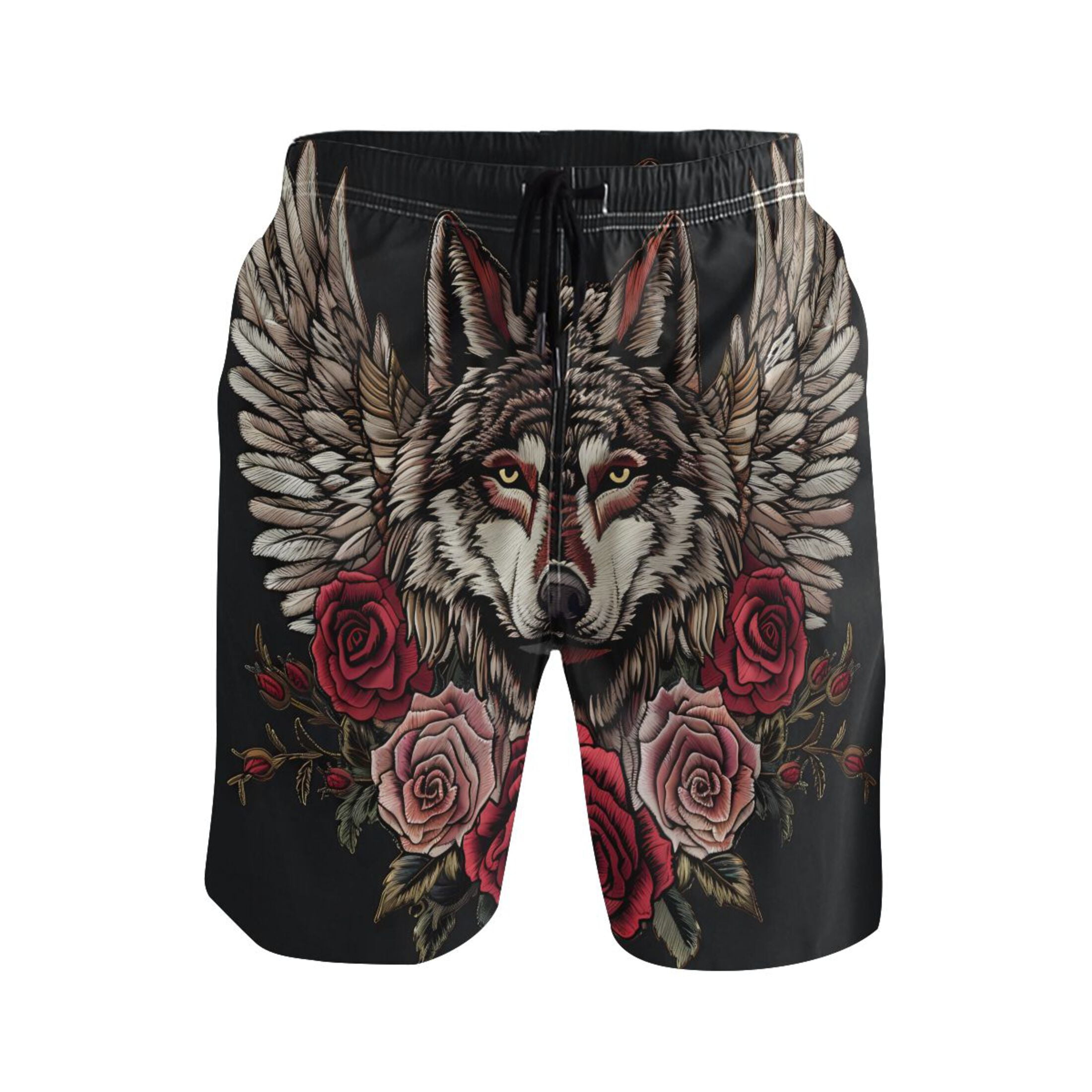 ALAZA Men's Swim Trunks Wolf and Roses Flower Beach Shorts with Pockets ...