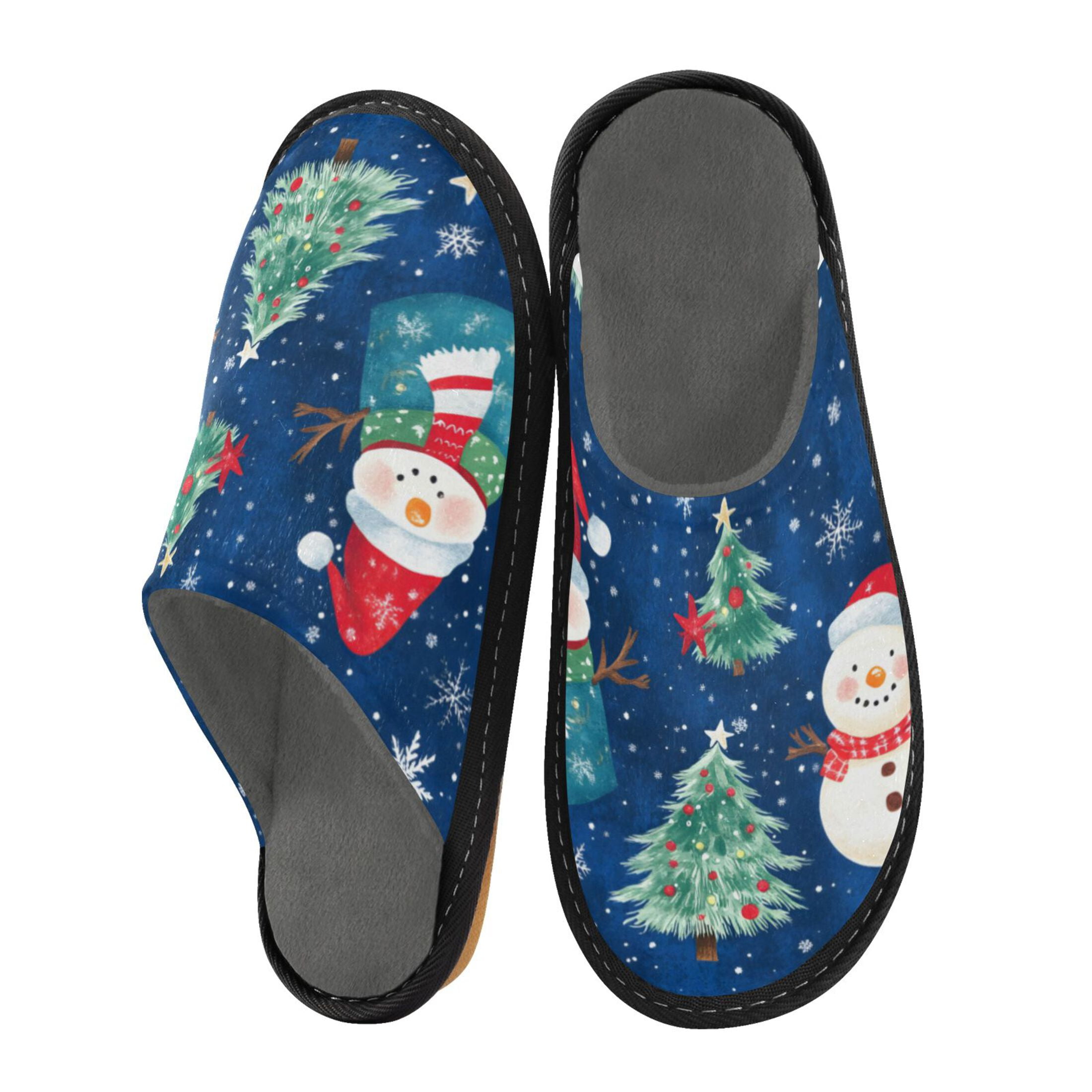 ALAZA Mens Womens Cozy Memory Foam Slippers Christmas Tree Snowman ...