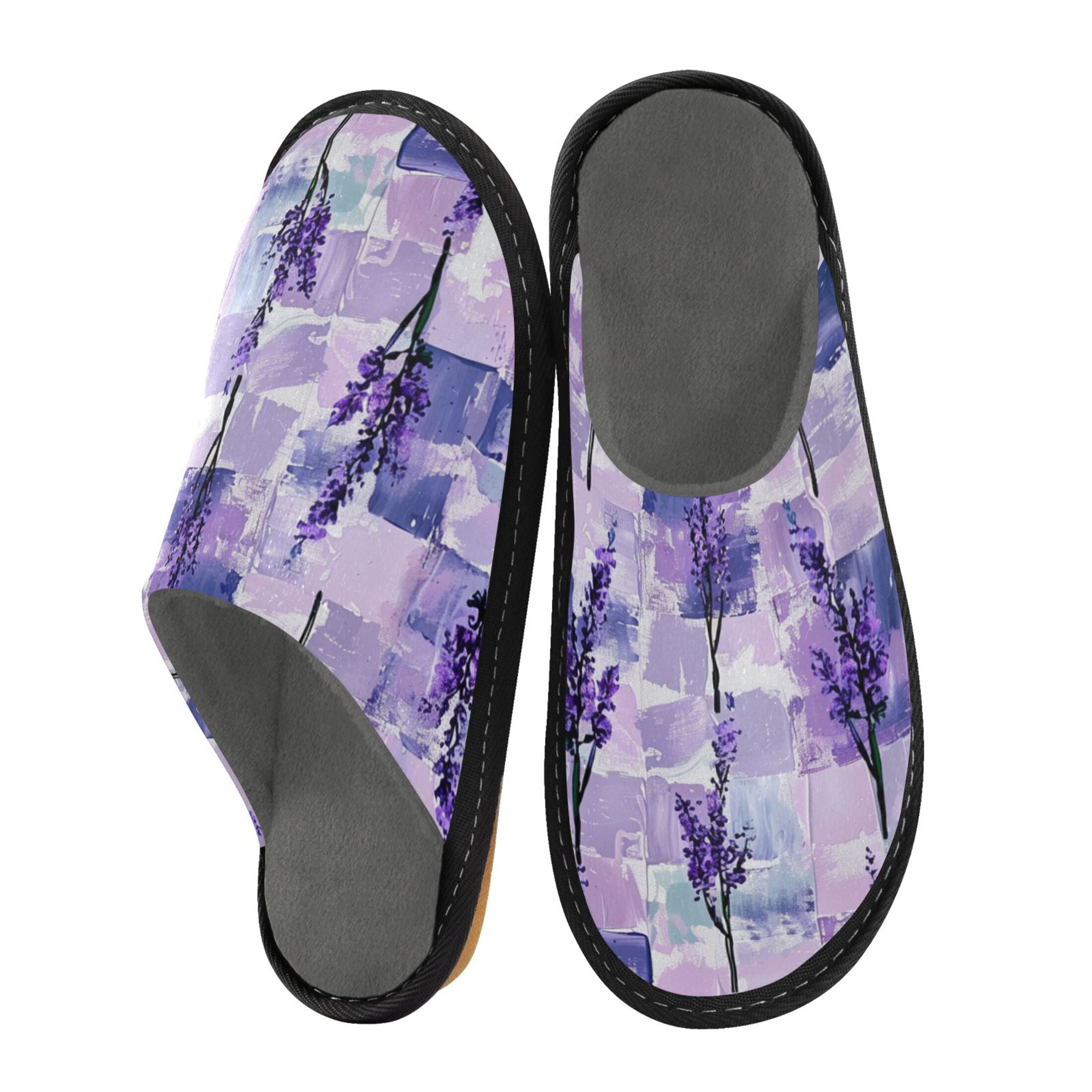 ALAZA Mens Womens Cozy Memory Foam Slippers Lavender on Grid Unisex ...