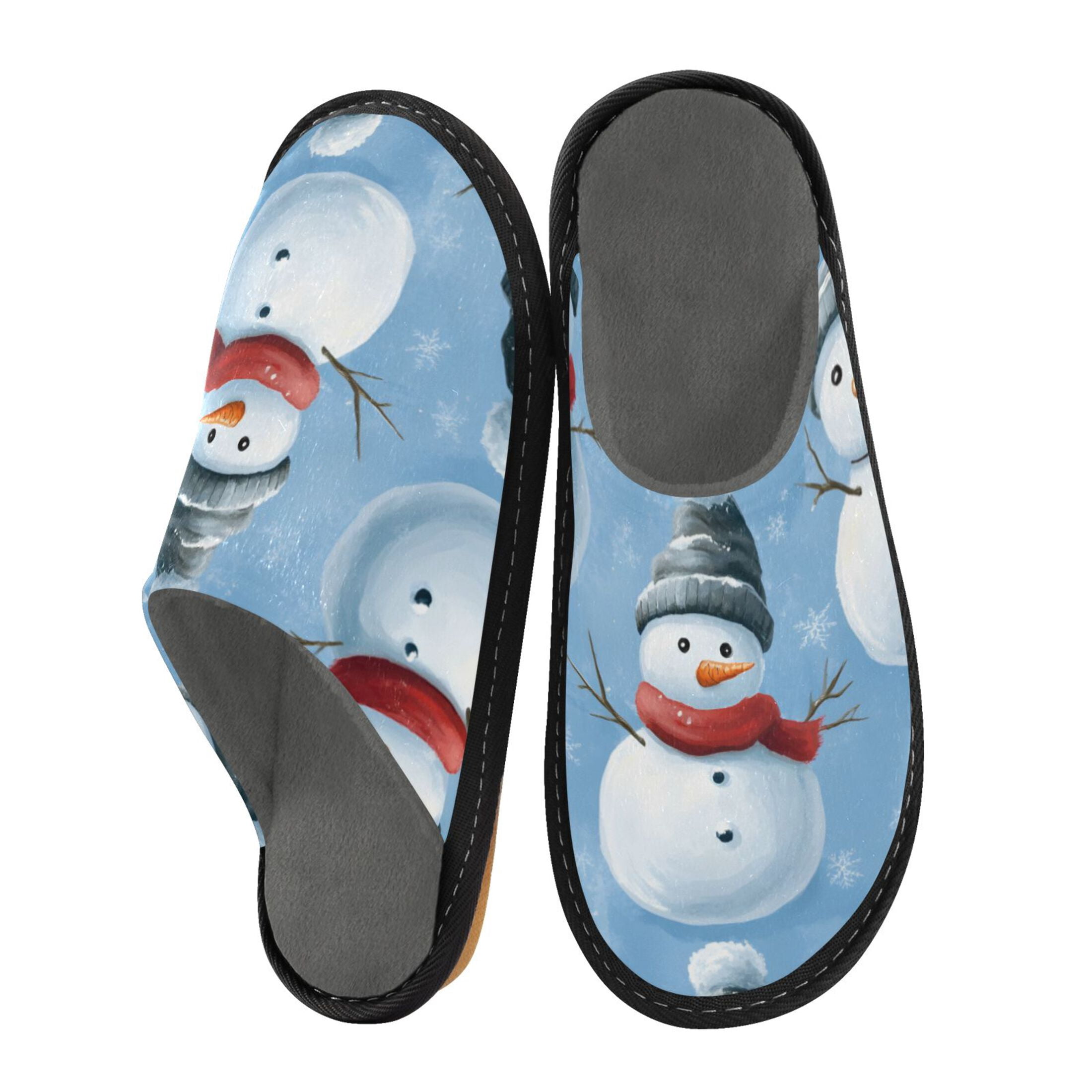 ALAZA Mens Womens Cozy Memory Foam Slippers Winter Snowmans with Scarf ...