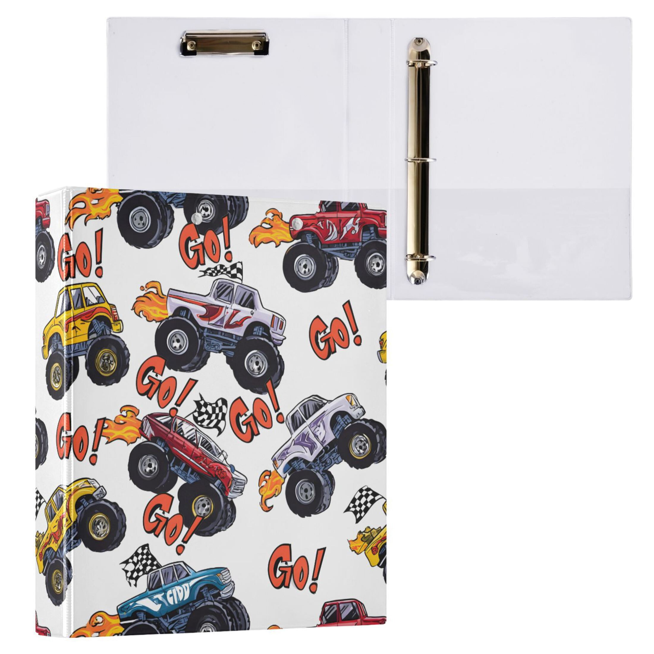 ALAZA Monster Trucks Hardcover 3 Ring Binder 1.5" D-Rings with Interior ...