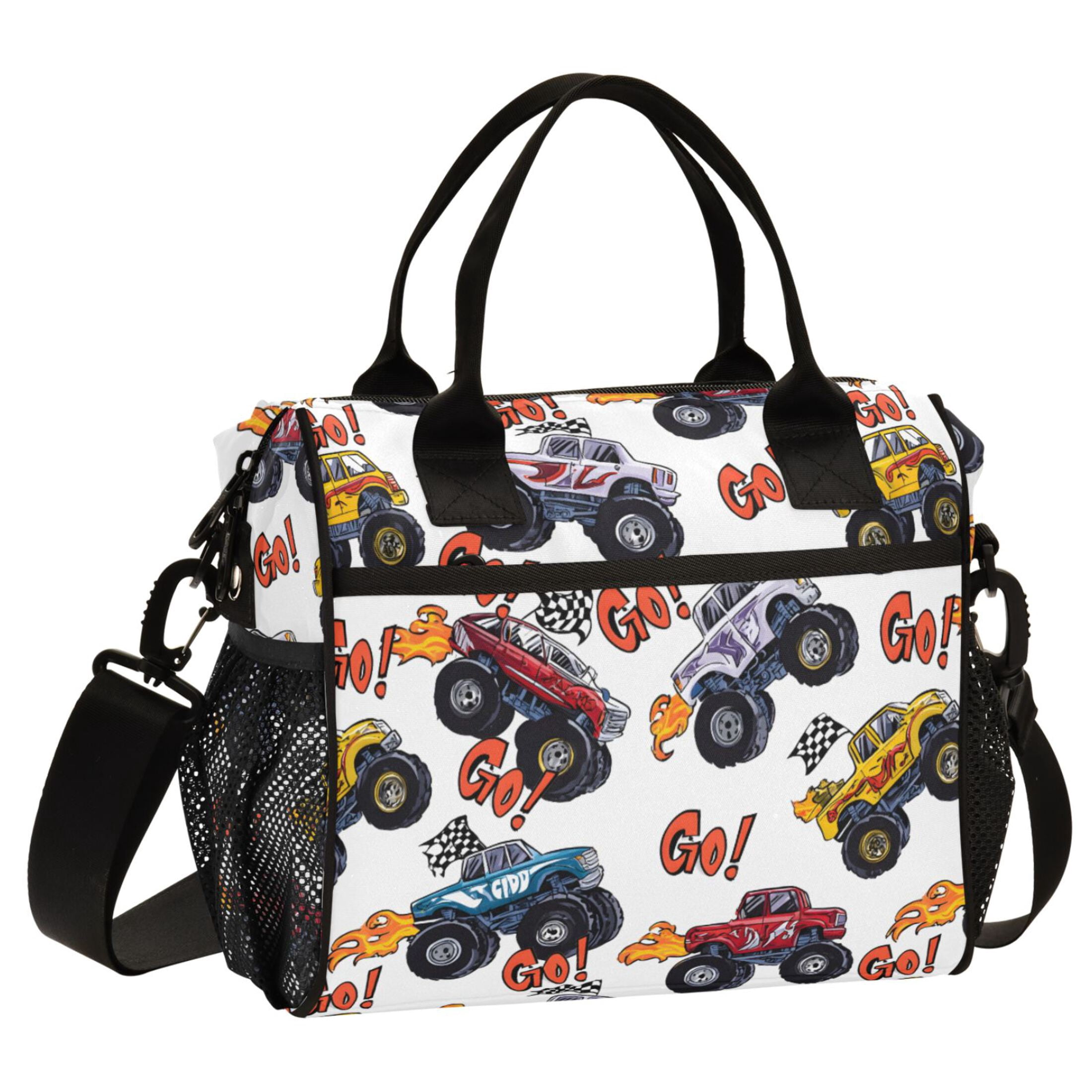ALAZA Monster Trucks Print Cooler Lunch Bag Insulated Reusable Lunch ...