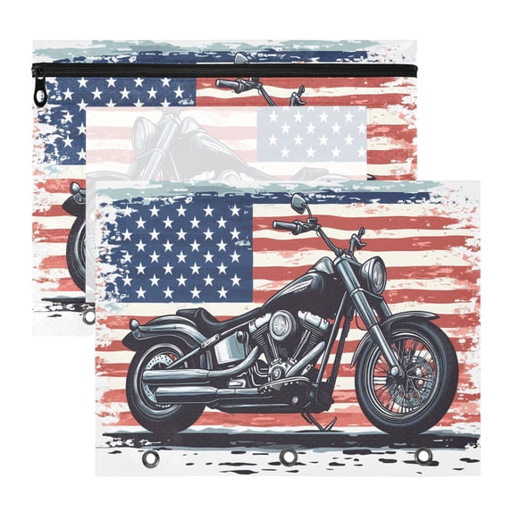 ALAZA Motorcycle on America Flag Pattern Pencil Pouch 3 Ring Binder ...