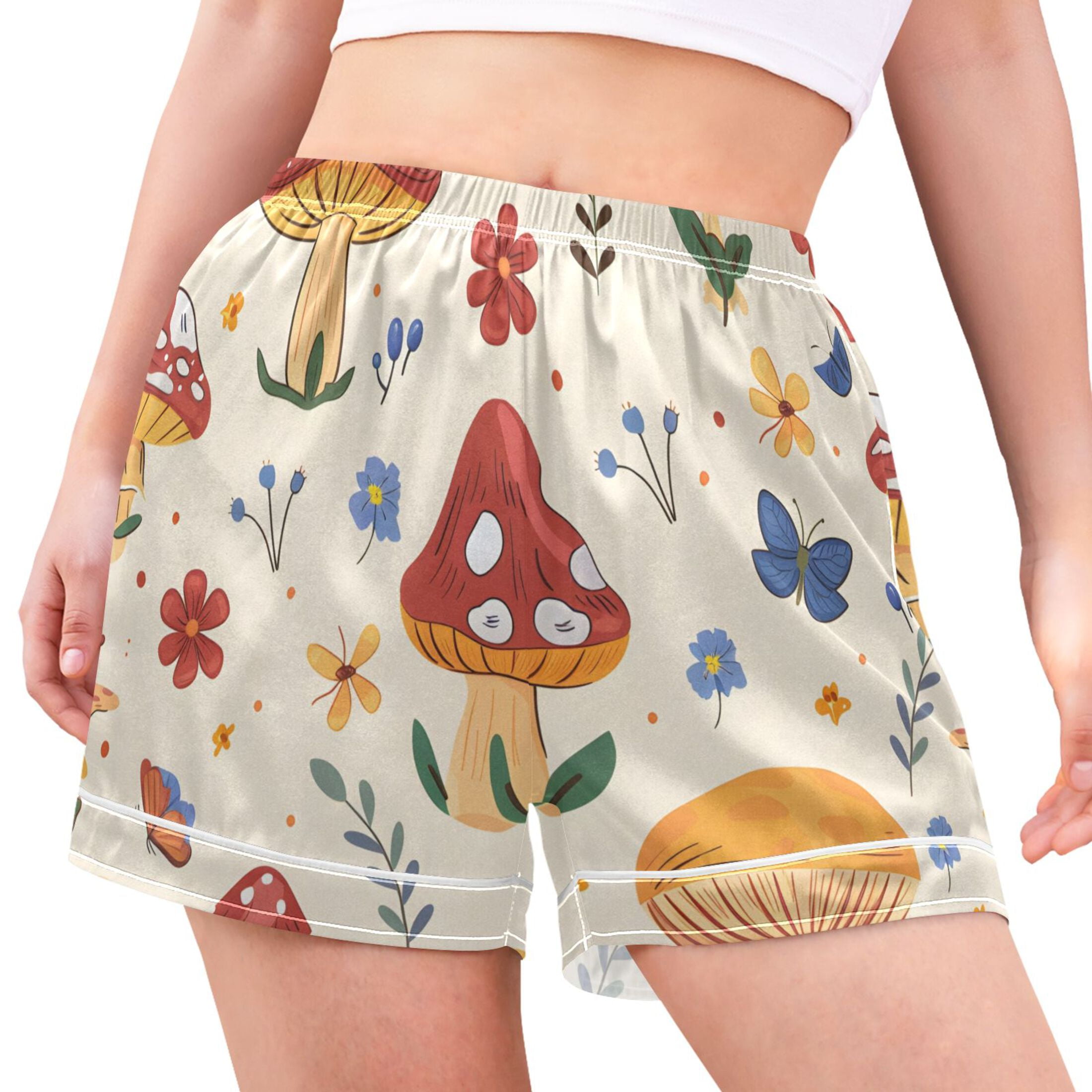 ALAZA Mushrooms and Flowers Women's Pajama Lounge Shorts Bottoms Sleep ...