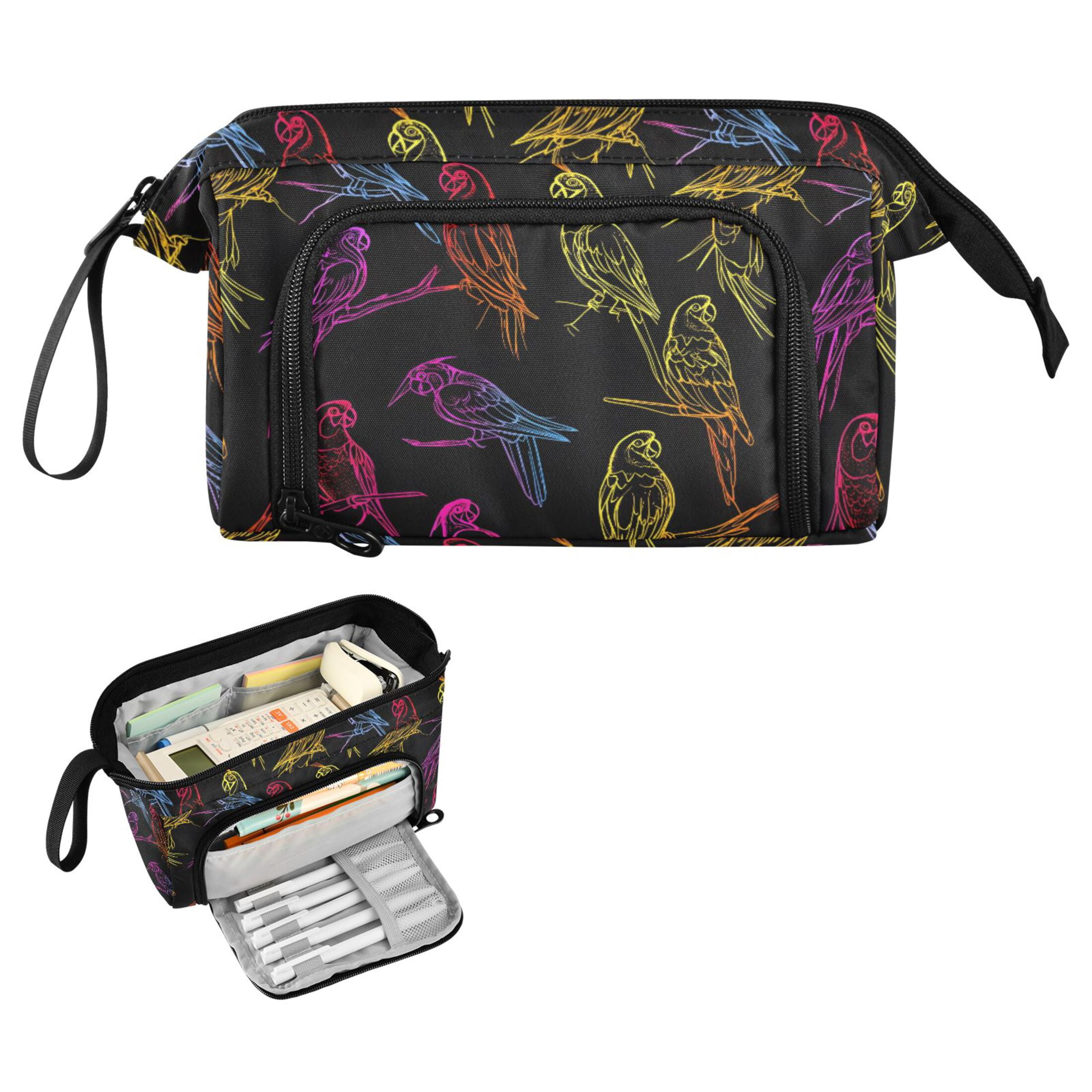 ALAZA Neon Doodle Parrot Pencil Pouch Big Capacity Pencil Case Zipper ...