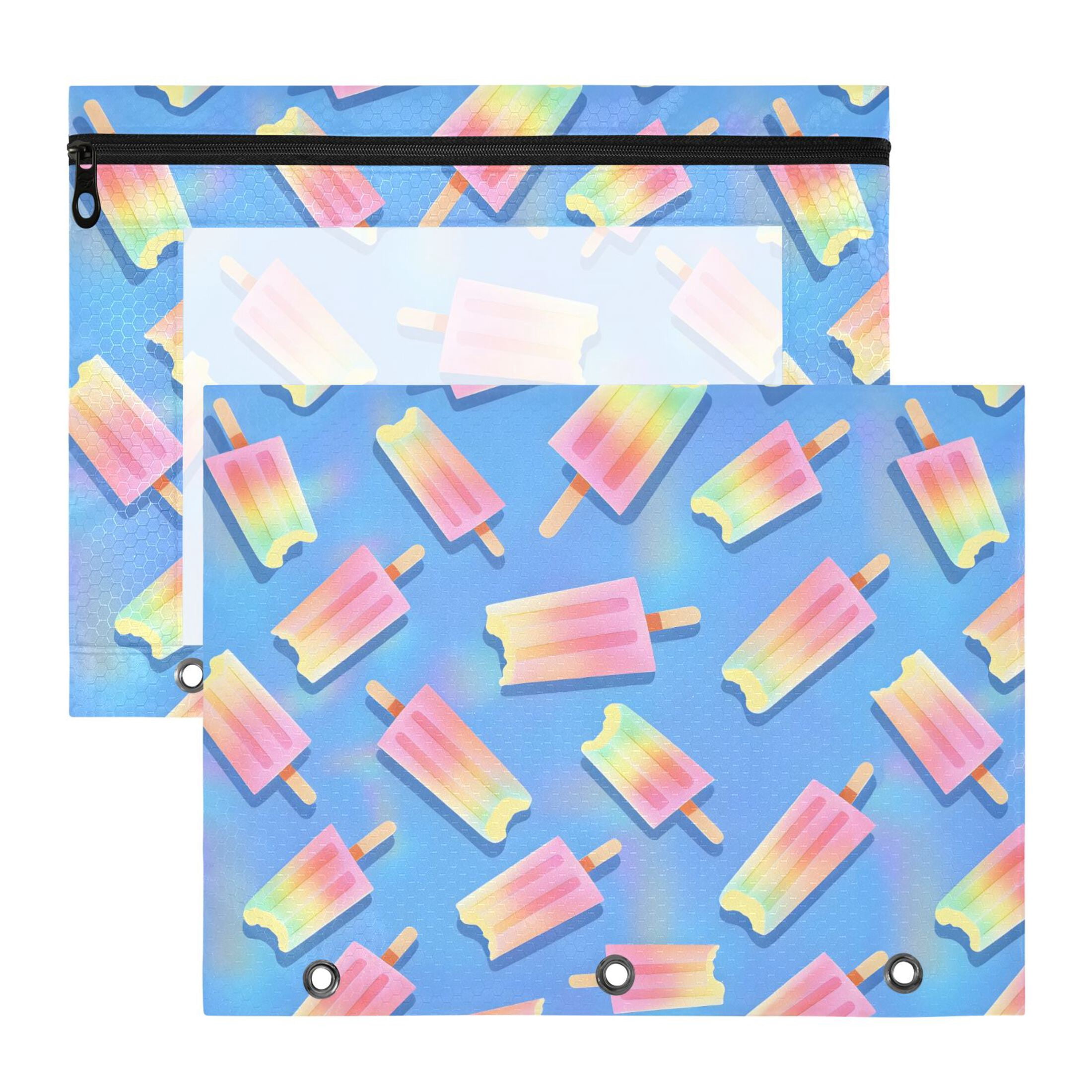 ALAZA Neon Gradient Ice Cream Pattern Pencil Pouch 3 Ring Binder with ...