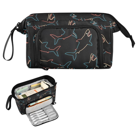 ALAZA Neon Sharks Line Pencil Pouch Big Capacity Pencil Case Zipper ...