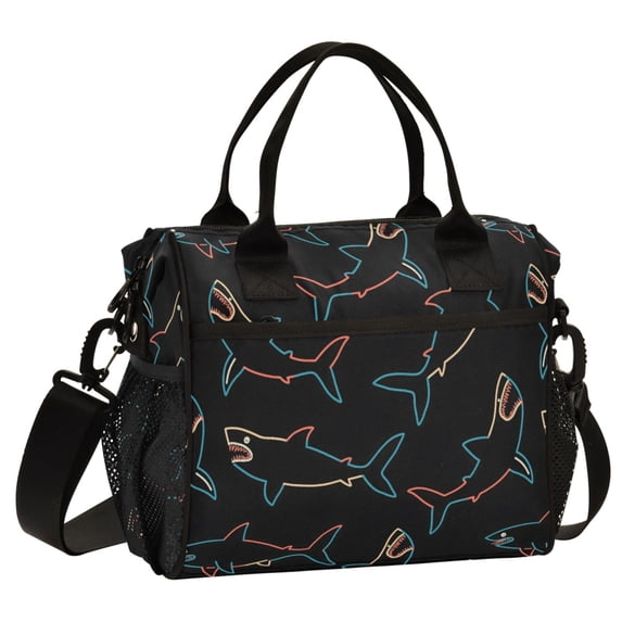ALAZA Neon Sharks Line Print Cooler Lunch Bag Insulated Reusable Lunch ...