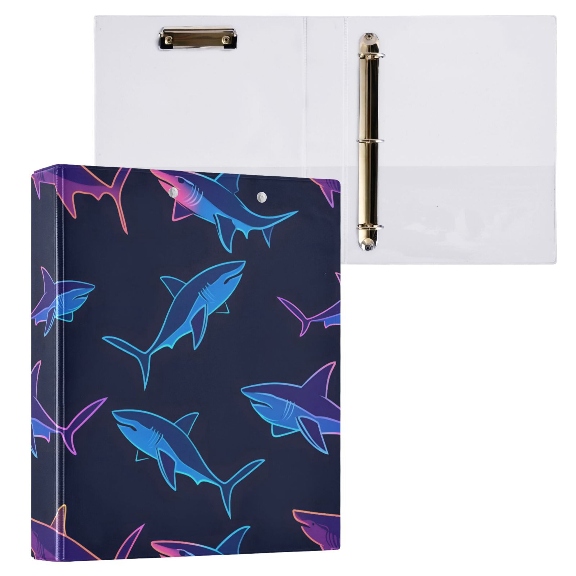 ALAZA Neon Sharks Swimming Hardcover 3 Ring Binder 1.5" D-Rings with ...