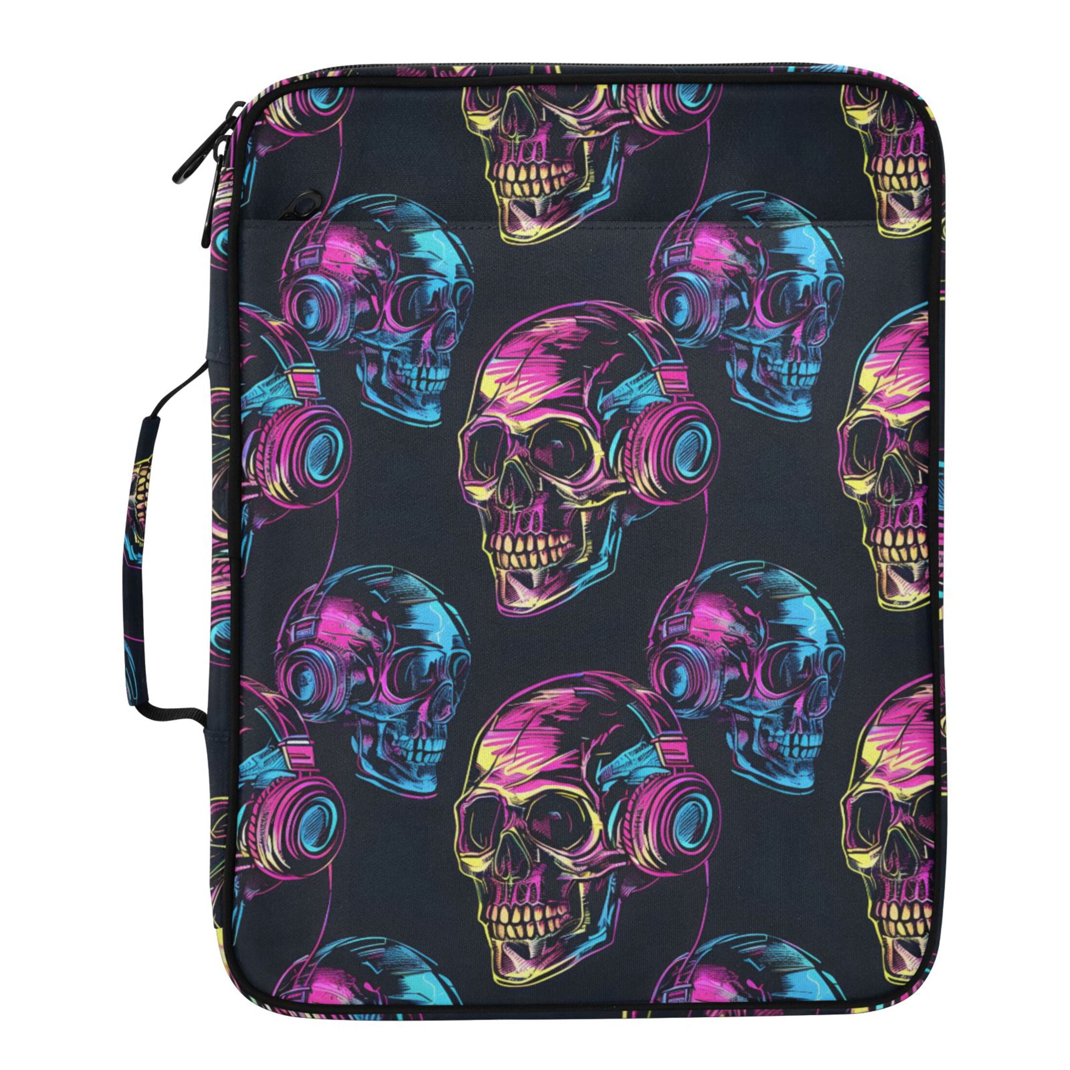 ALAZA Neon Skull Listening Pattern Expanding Accordion File Folder 3 ...