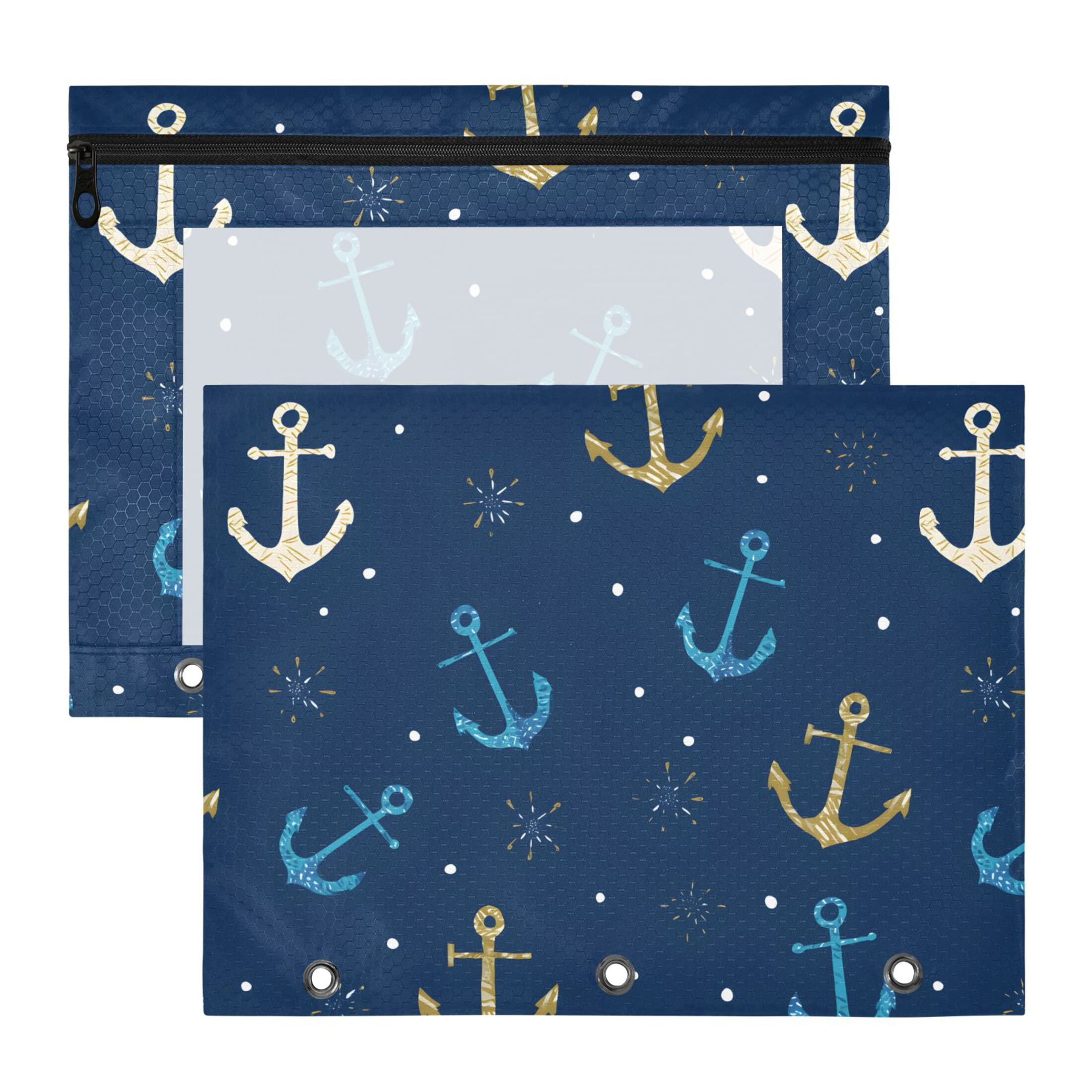 ALAZA Ocean Anchors Pattern Pencil Pouch 3 Ring Binder with Clear ...