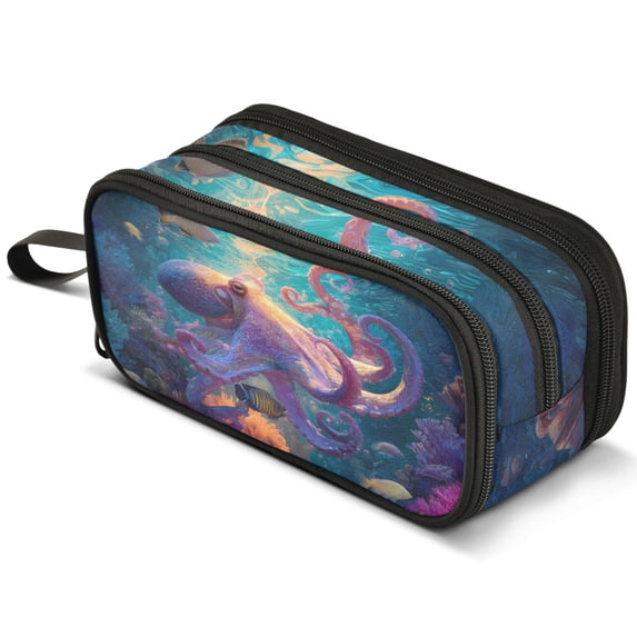 ALAZA Octopus under Sea Pencil Case Bag Large 3 Compartment Pen Pouch ...