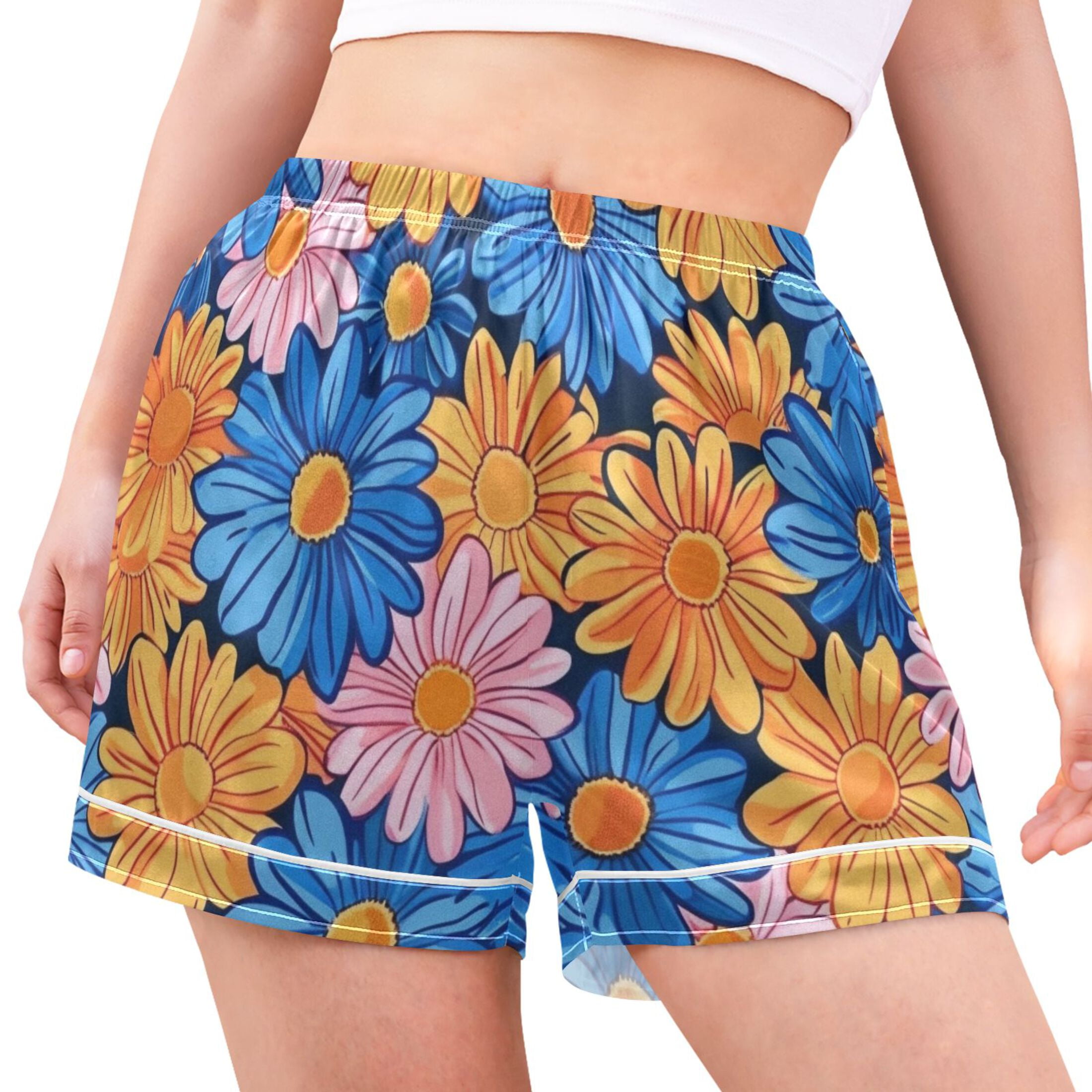 ALAZA Orange and Blue Flowers Women's Pajama Lounge Shorts Bottoms ...