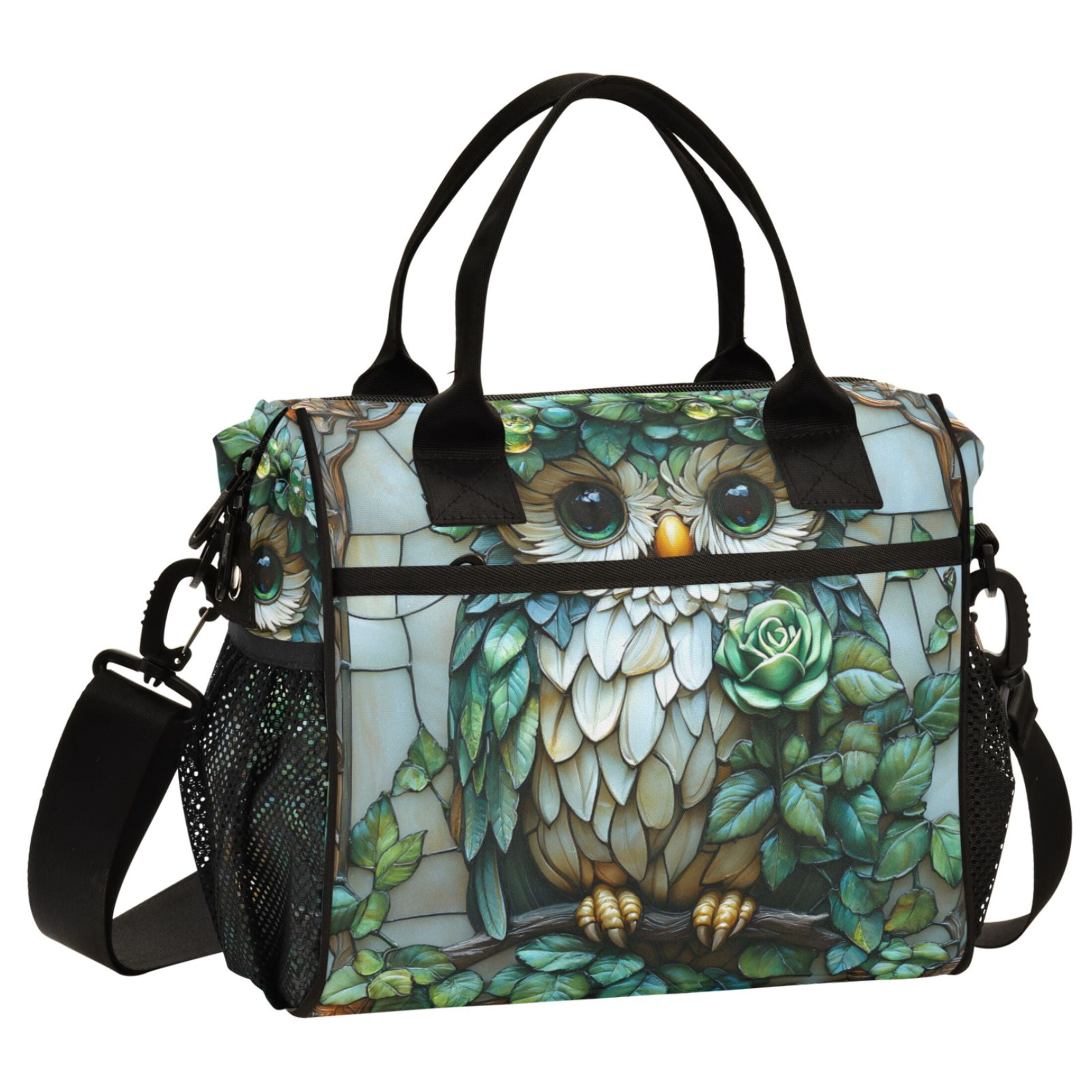 ALAZA Owl Bohemia Green Print Cooler Lunch Bag Insulated Reusable Lunch ...