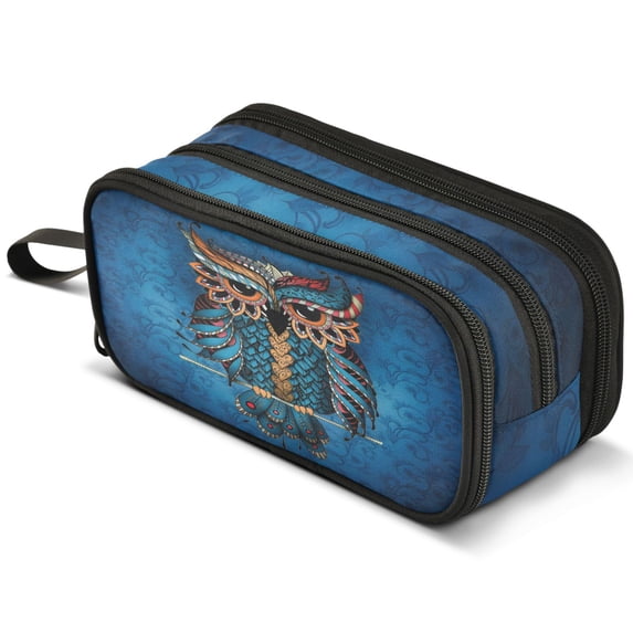 ALAZA Owl Print Boho Ethnic Pencil Case Bag Large 3 Compartment Pen ...