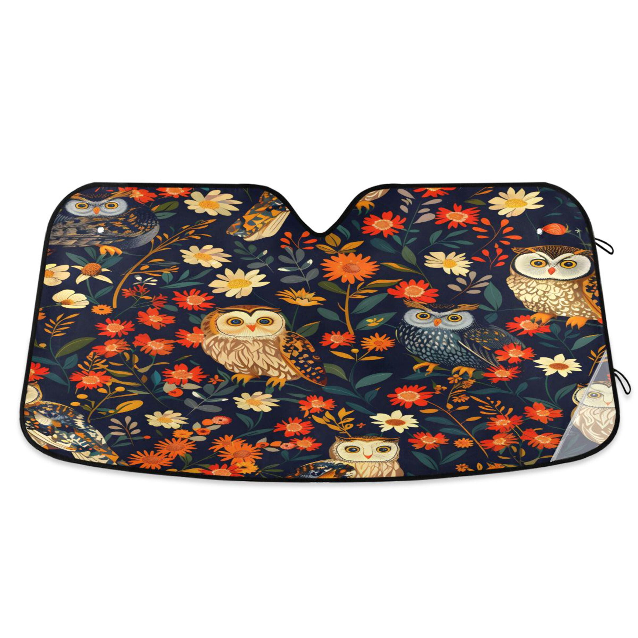 ALAZA Owl in Flowers Windshield Sun Shade Car Foldable Sun Visor Block ...