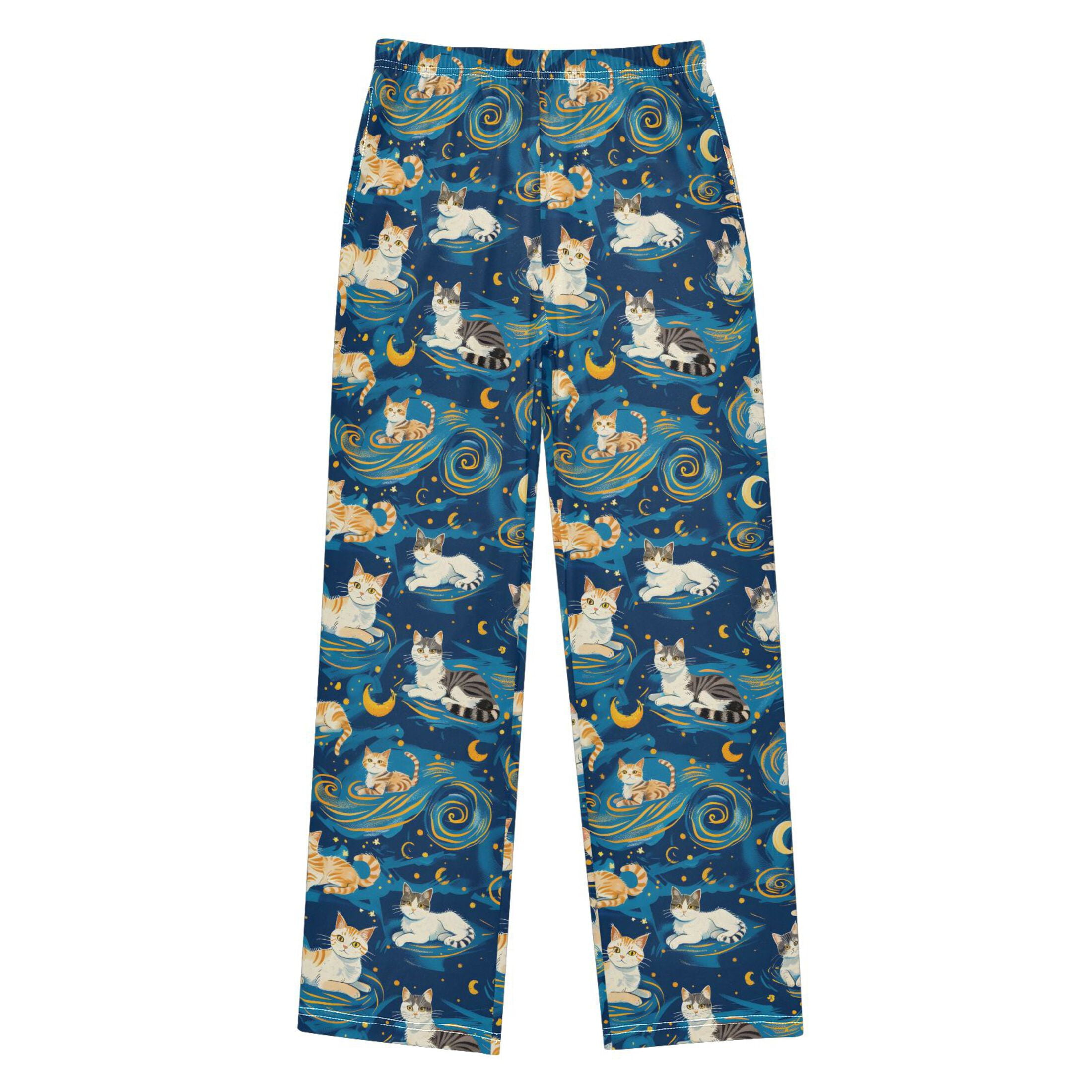 ALAZA Pajama Pants Cartoon Cat Starry Night Pj Bottoms Sleepwear Lounge ...