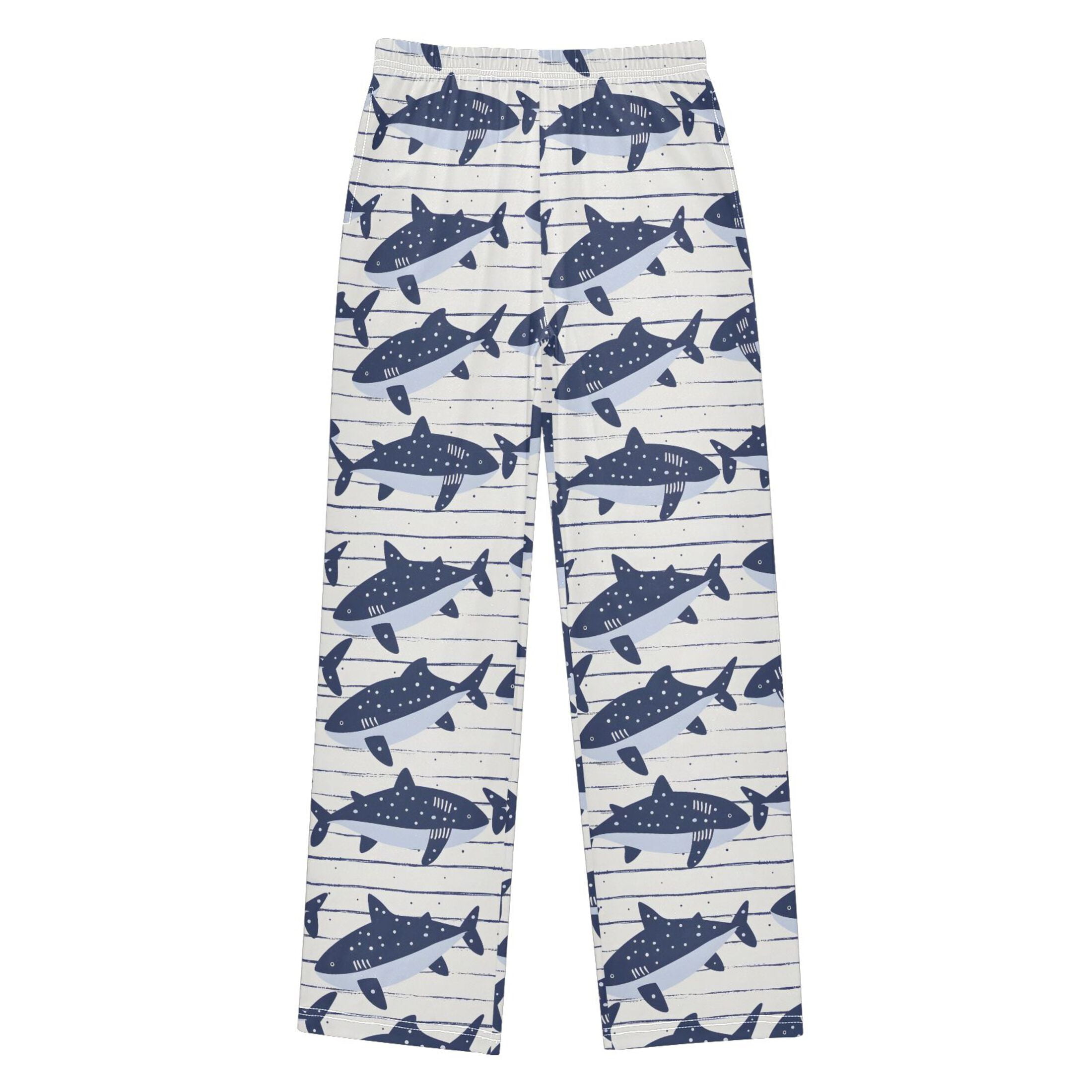 ALAZA Pajama Pants Cartoon Shark on Strips Pj Bottoms Sleepwear Lounge ...