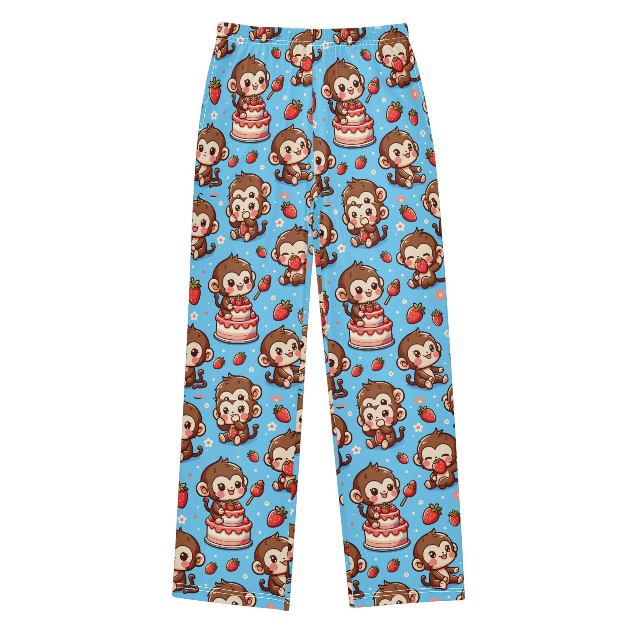 ALAZA Pajama Pants Cute Monkey and Strawberry Pj Bottoms Sleepwear Lounge with Pockets XL ...