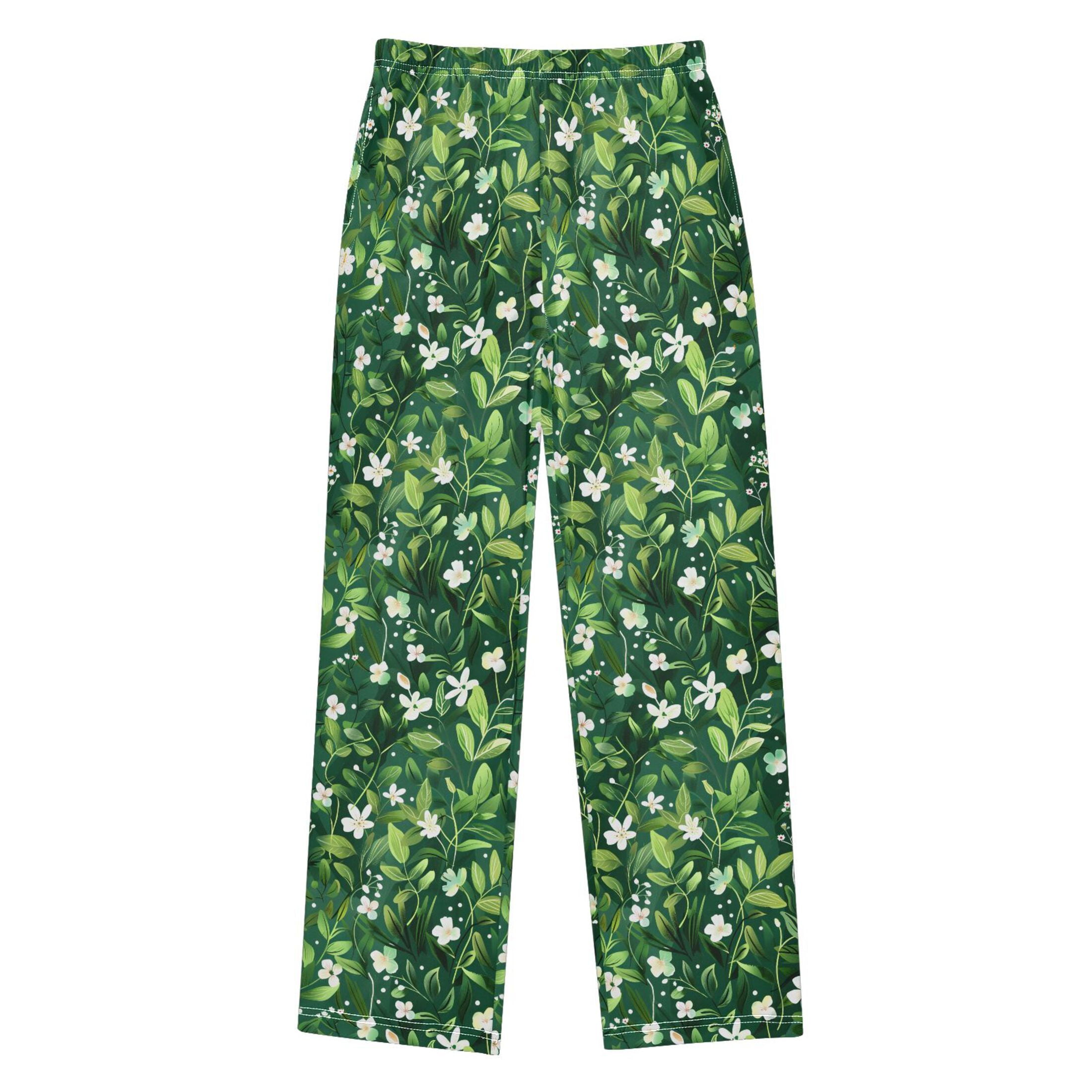 ALAZA Pajama Pants Jasmine Flower and Leaves Pj Bottoms Sleepwear ...