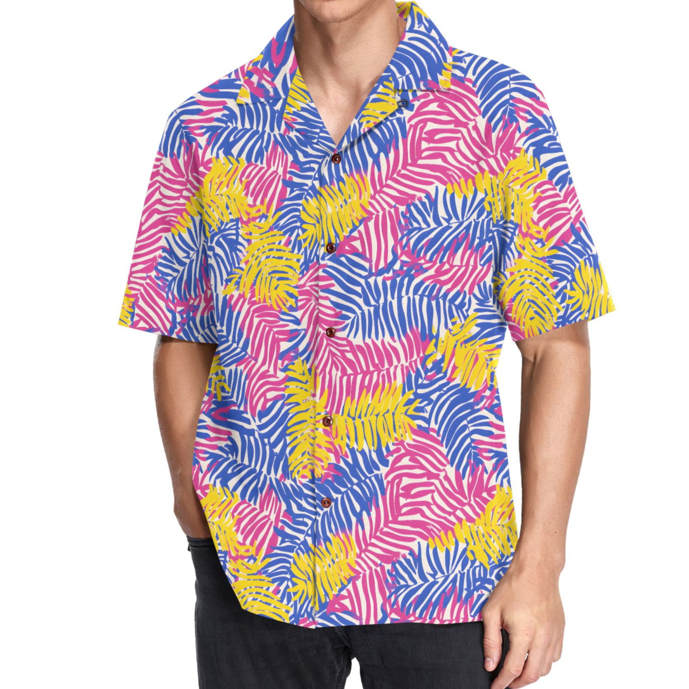 ALAZA Palm Leaf-c7 Men's Hawaiian Shirt Short Sleeve Casual Button Down ...