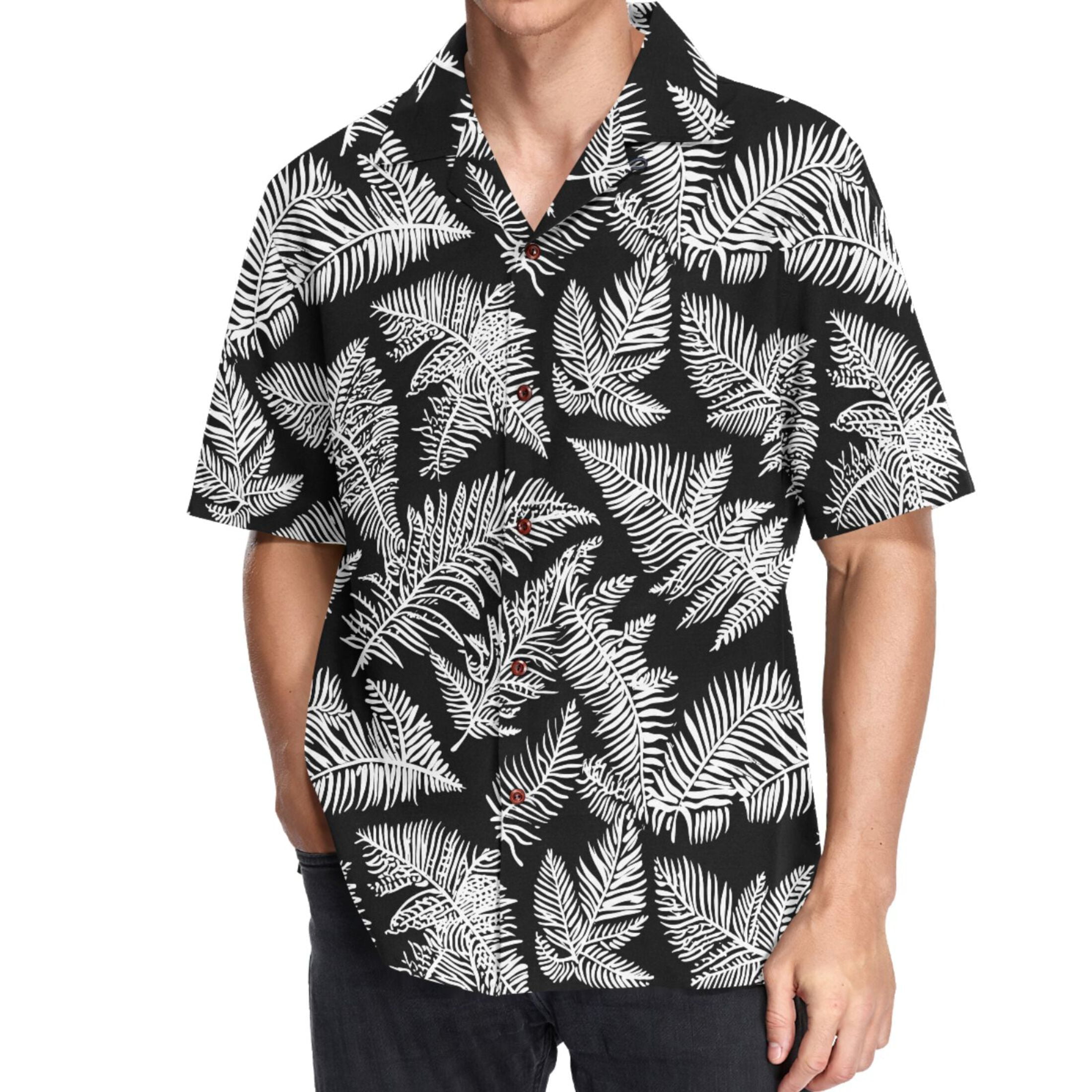 ALAZA Palm Leaf-d2 Men's Hawaiian Shirt Short Sleeve Casual Button Down ...