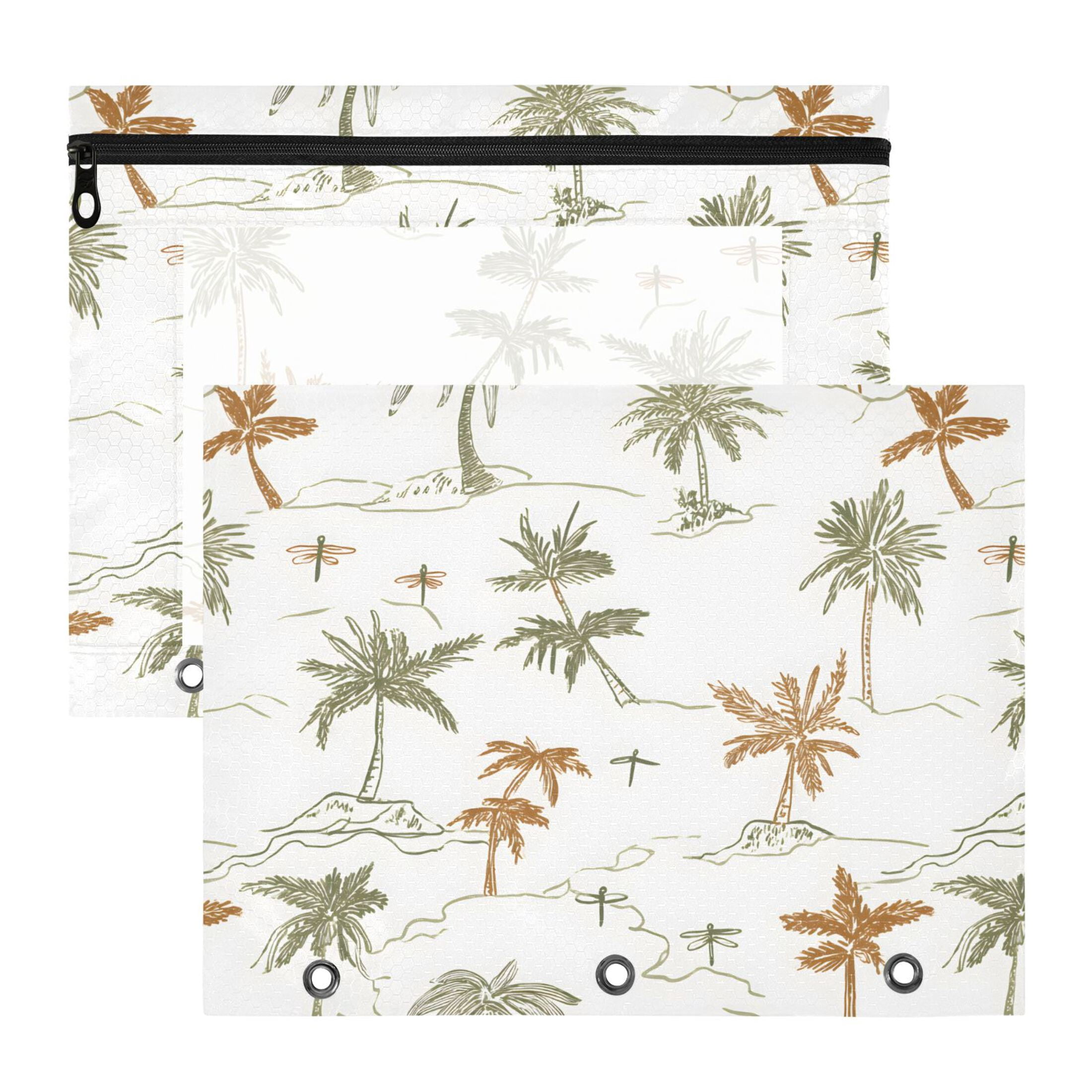 ALAZA Palm Tree Dragonfly Pattern Pencil Pouch 3 Ring Binder with Clear ...