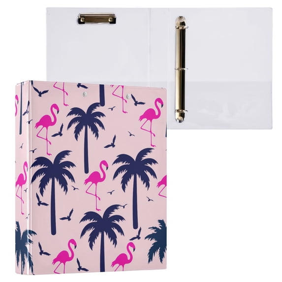 ALAZA Palm Tree Flamingo Hardcover 3 Ring Binder 1.5" D-Rings with ...