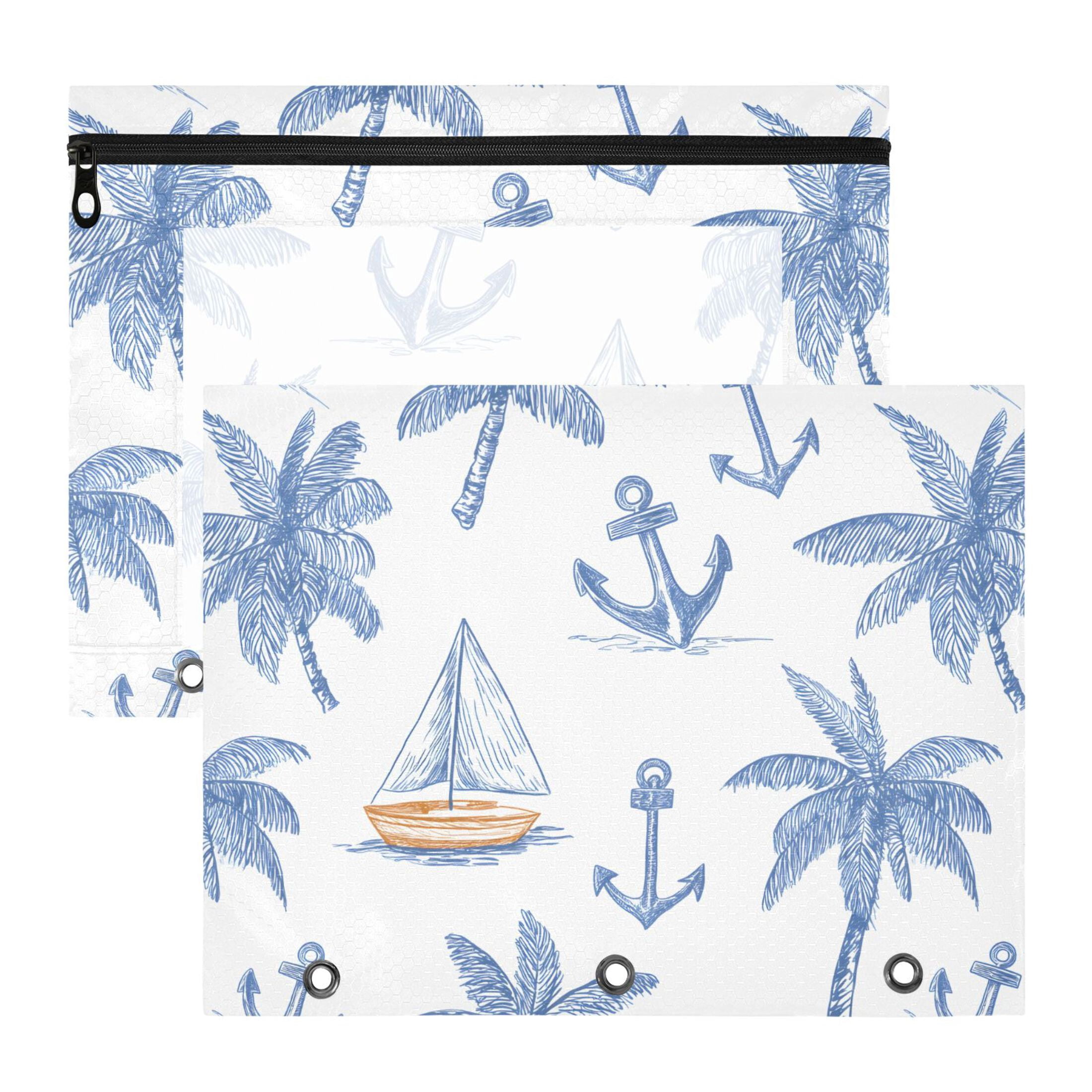 ALAZA Palm Tree Sailboat Anchors Pattern Pencil Pouch 3 Ring Binder ...