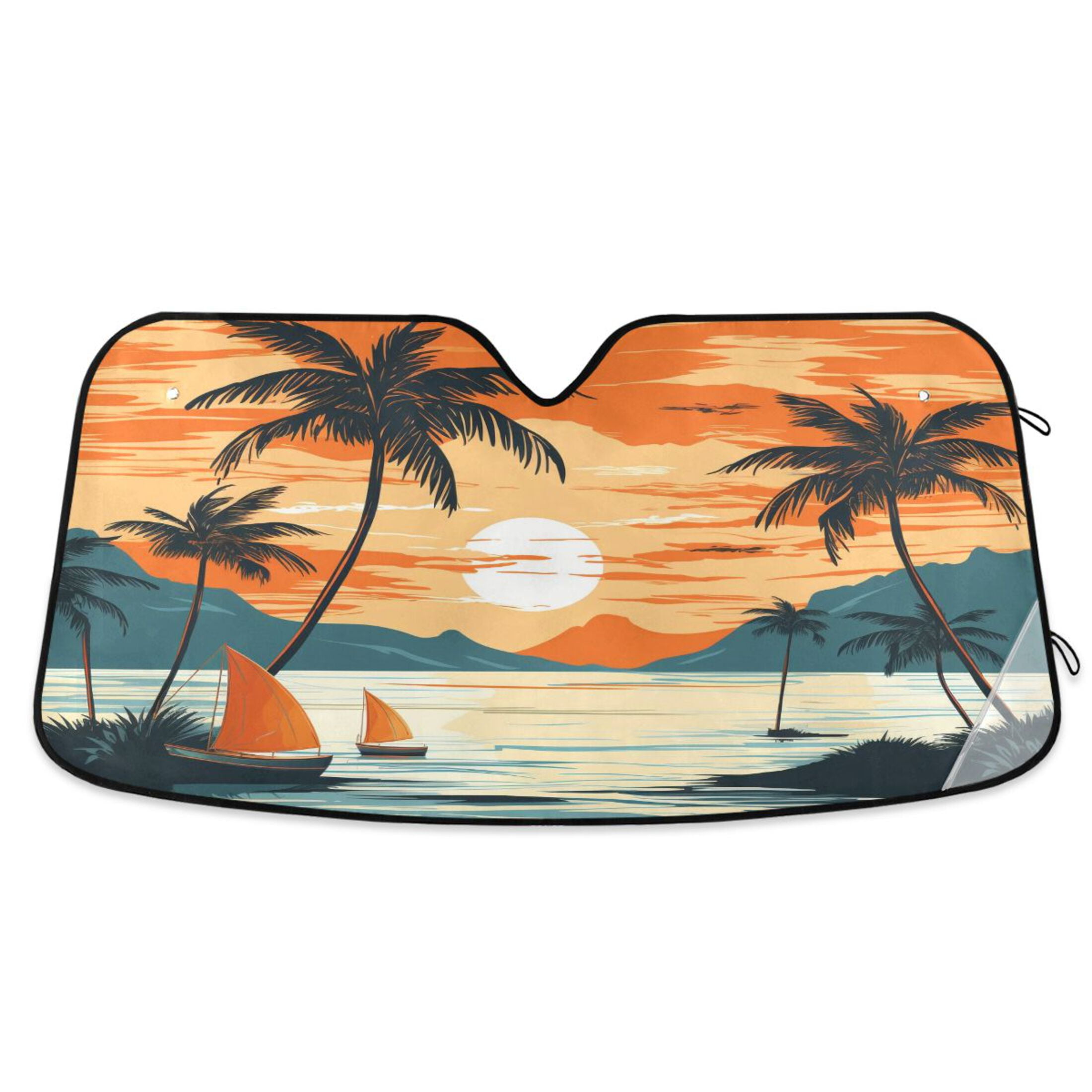 ALAZA Palm Tree Sunset Landscape Windshield Sun Shade Car Foldable Sun ...