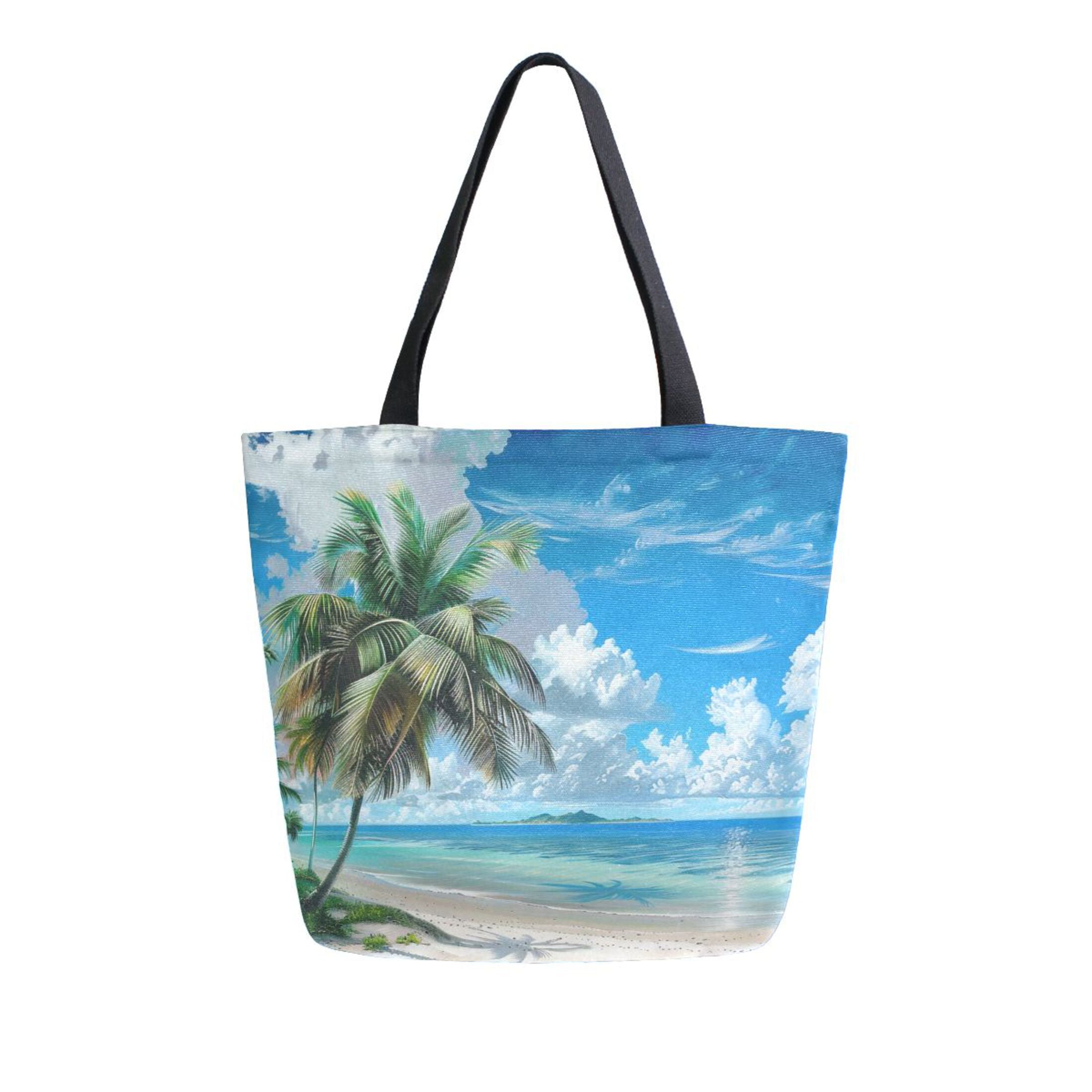 ALAZA Palm Tree on Beach View Large Shoulder Tote Bag Canvas Handbag ...