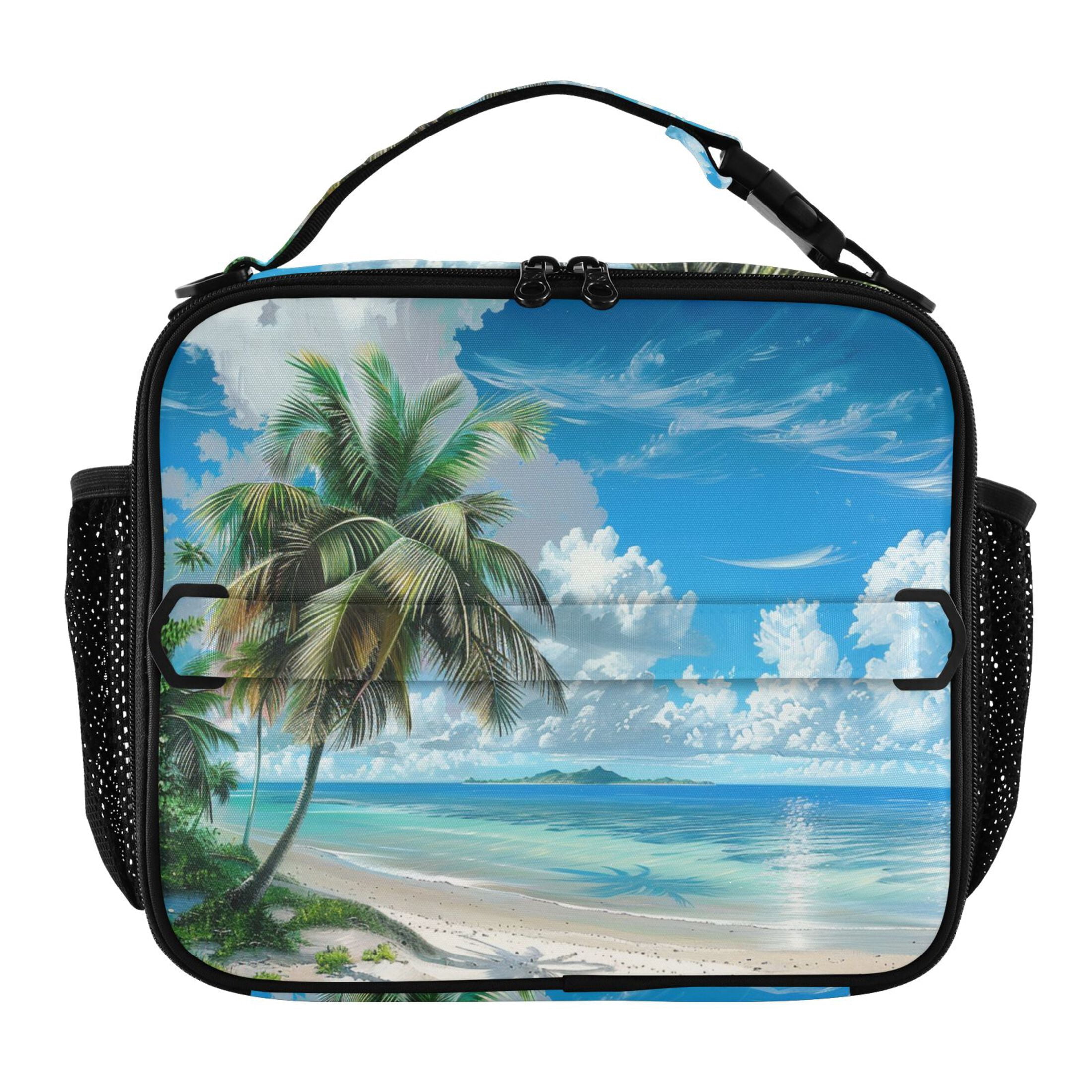 ALAZA Palm Tree on Beach View Lunch Box Insulated Lunch Bag Cooler Tote ...