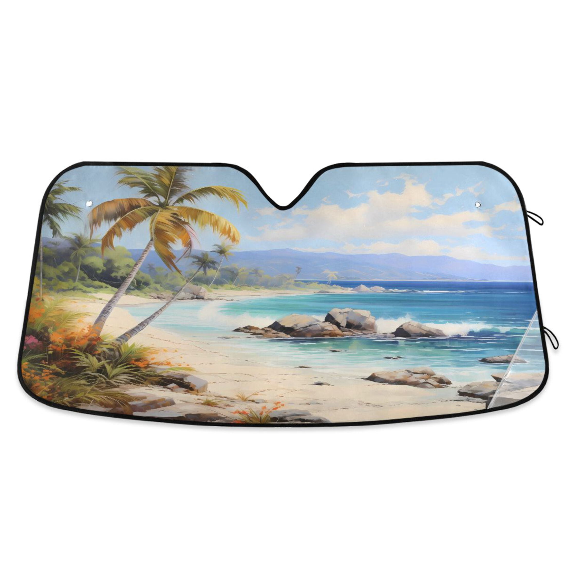 ALAZA Palm Tree on Beach Windshield Sun Shade Car Foldable Sun Visor ...