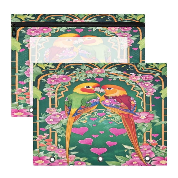 ALAZA Parrots Birds Pattern Pencil Pouch 3 Ring Binder with Clear ...