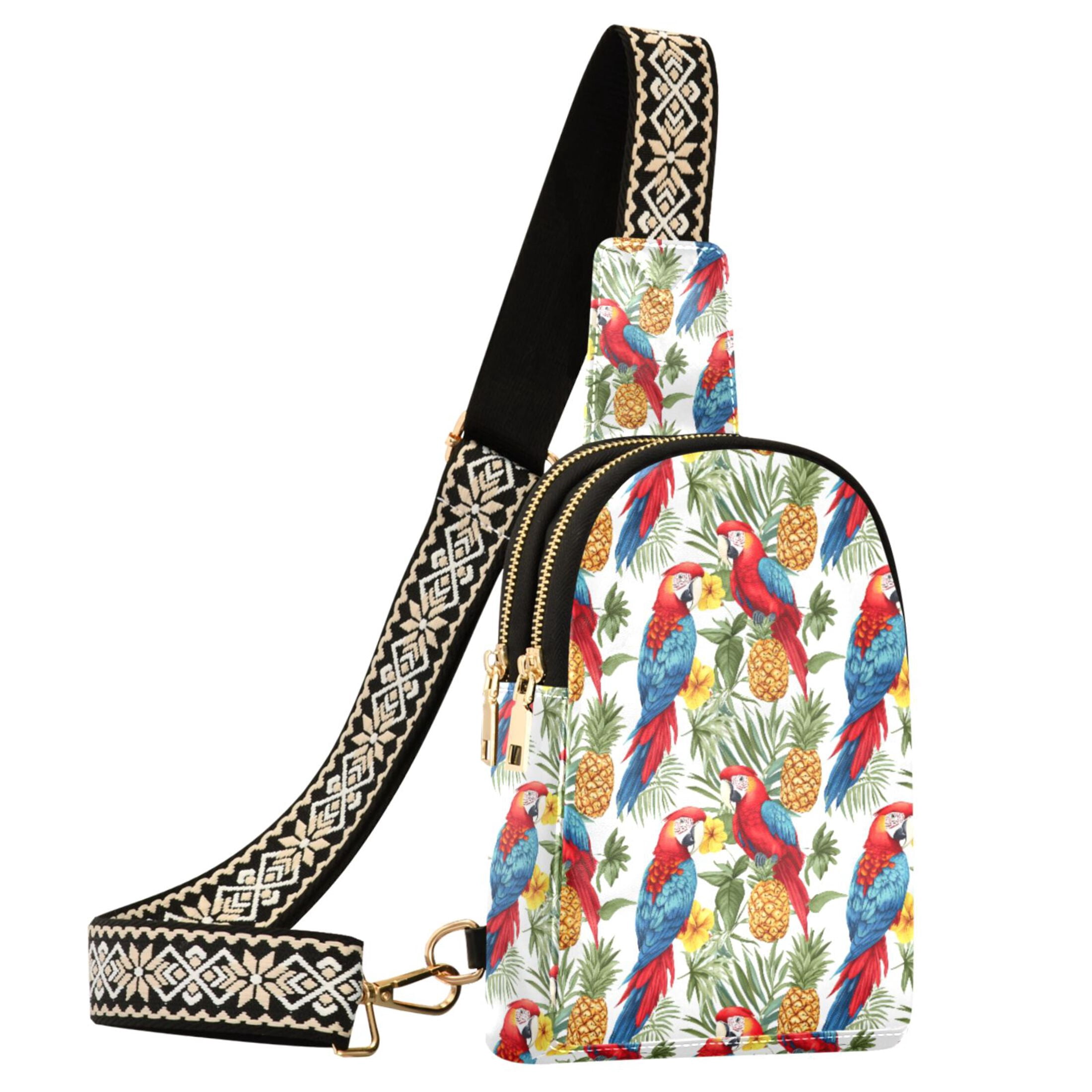 ALAZA Parrots Pineapples Sling Bag for Women Men Waterproof Crossbody ...