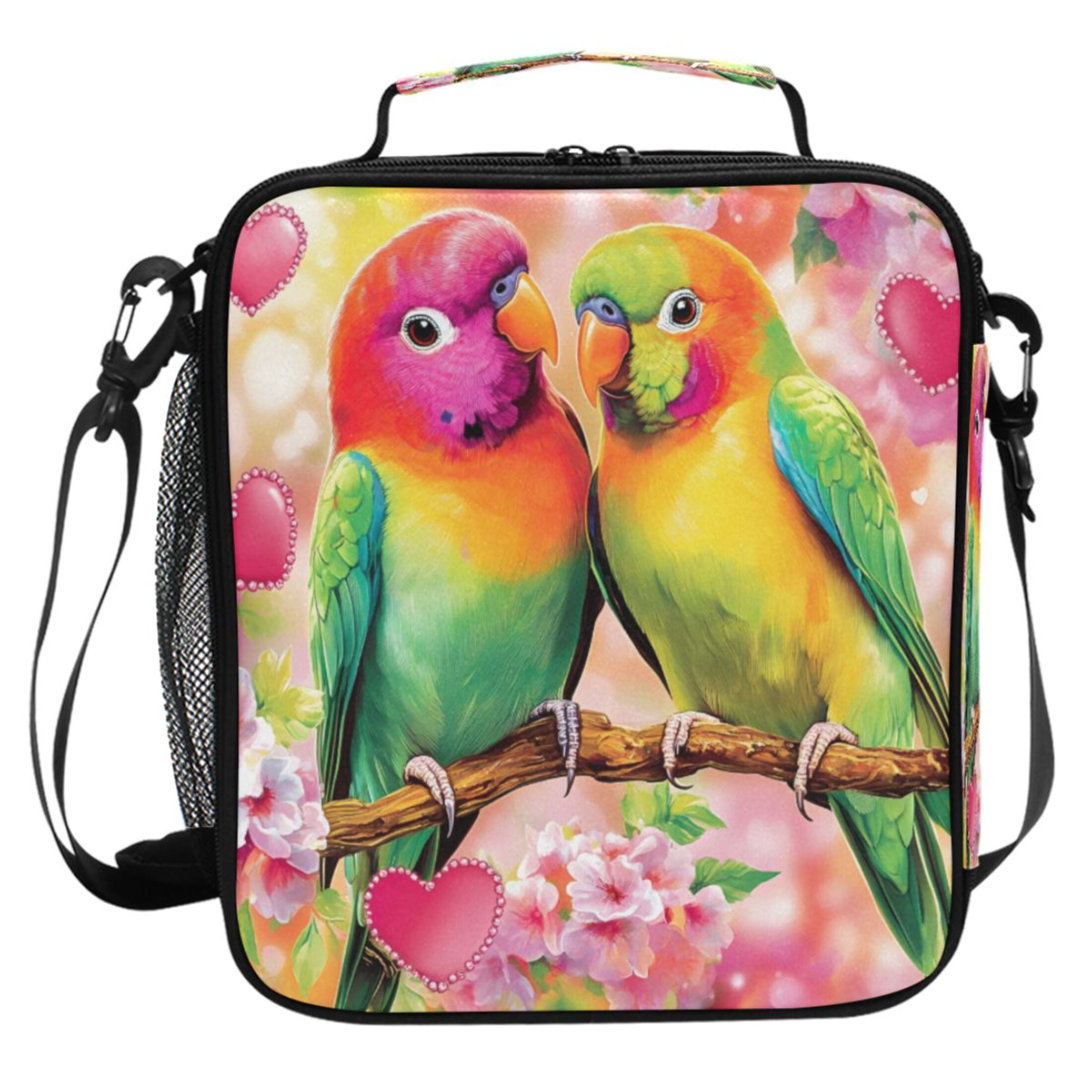 ALAZA Parrots in Floral Lunch Box Insulated Cooler Lunch Bag with ...