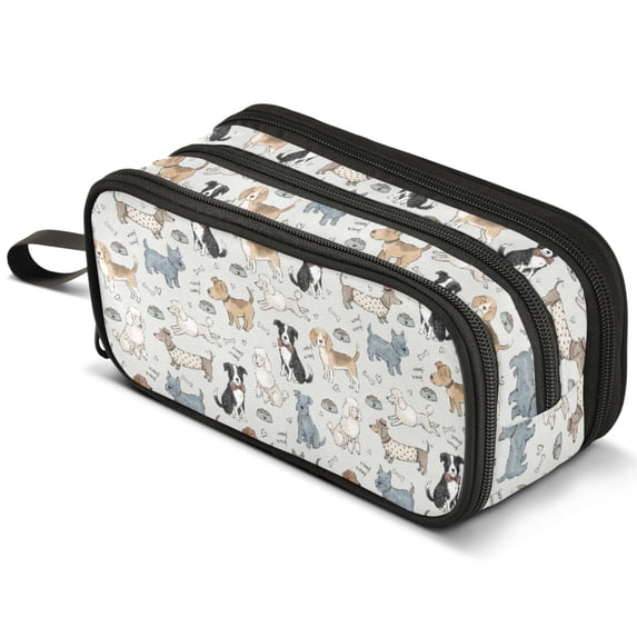 ALAZA Pastel Dog Cartoon Pencil Case Bag Large 3 Compartment Pen Pouch ...