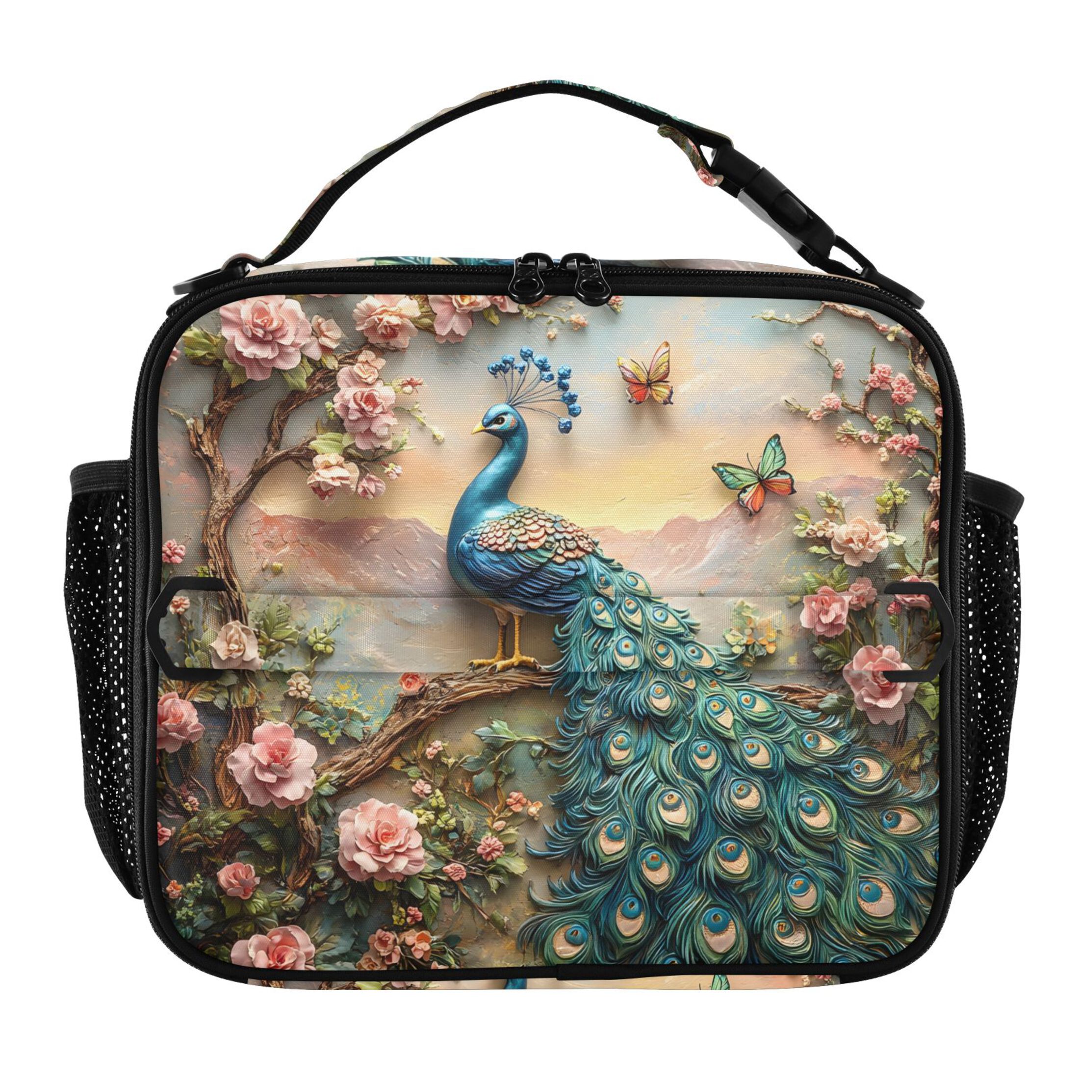 ALAZA Peacock Butterfly Floral Lunch Box Insulated Lunch Bag Cooler ...