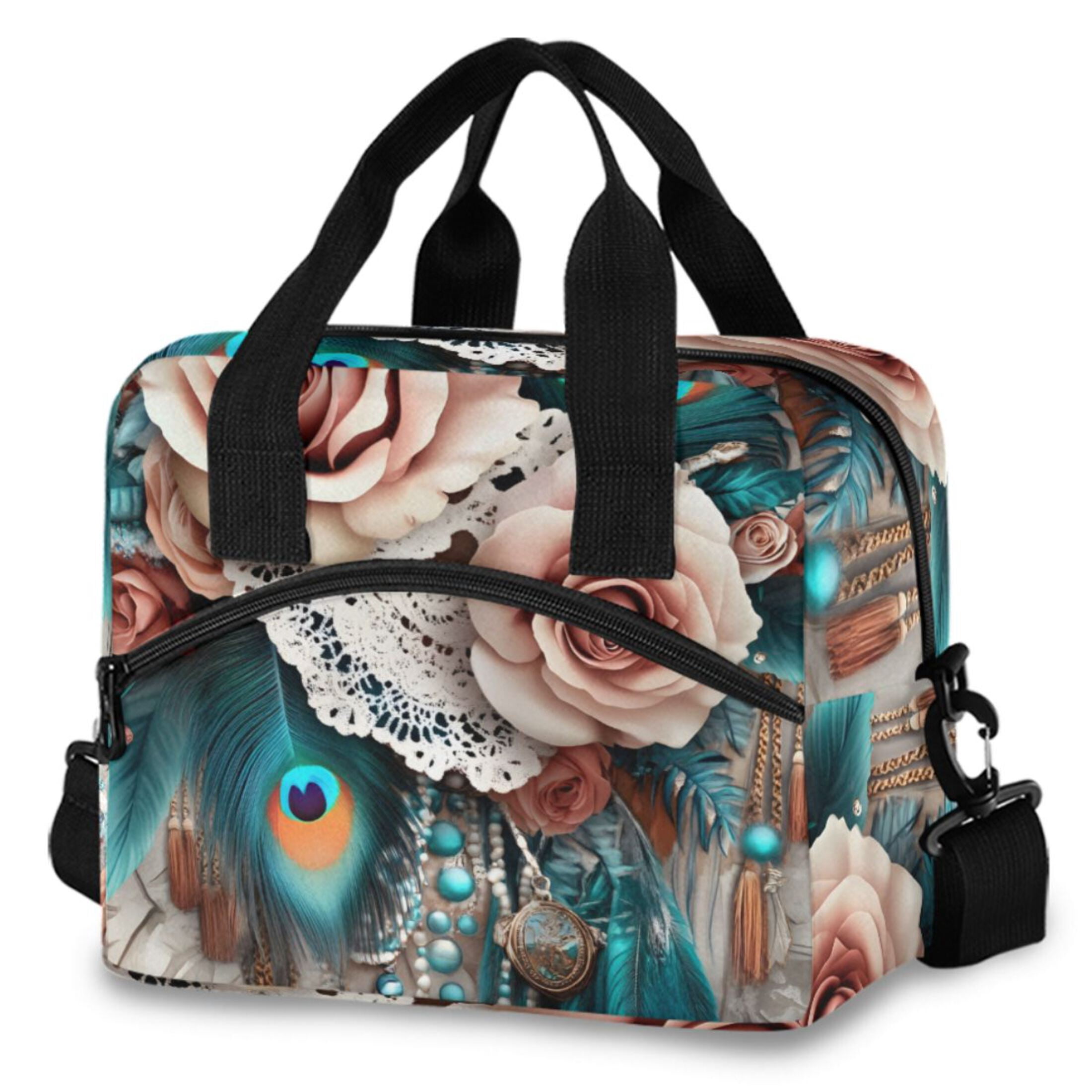 ALAZA Peacock Feather Rose Flower-a1 Insulated Lunch Box Large Reusable ...