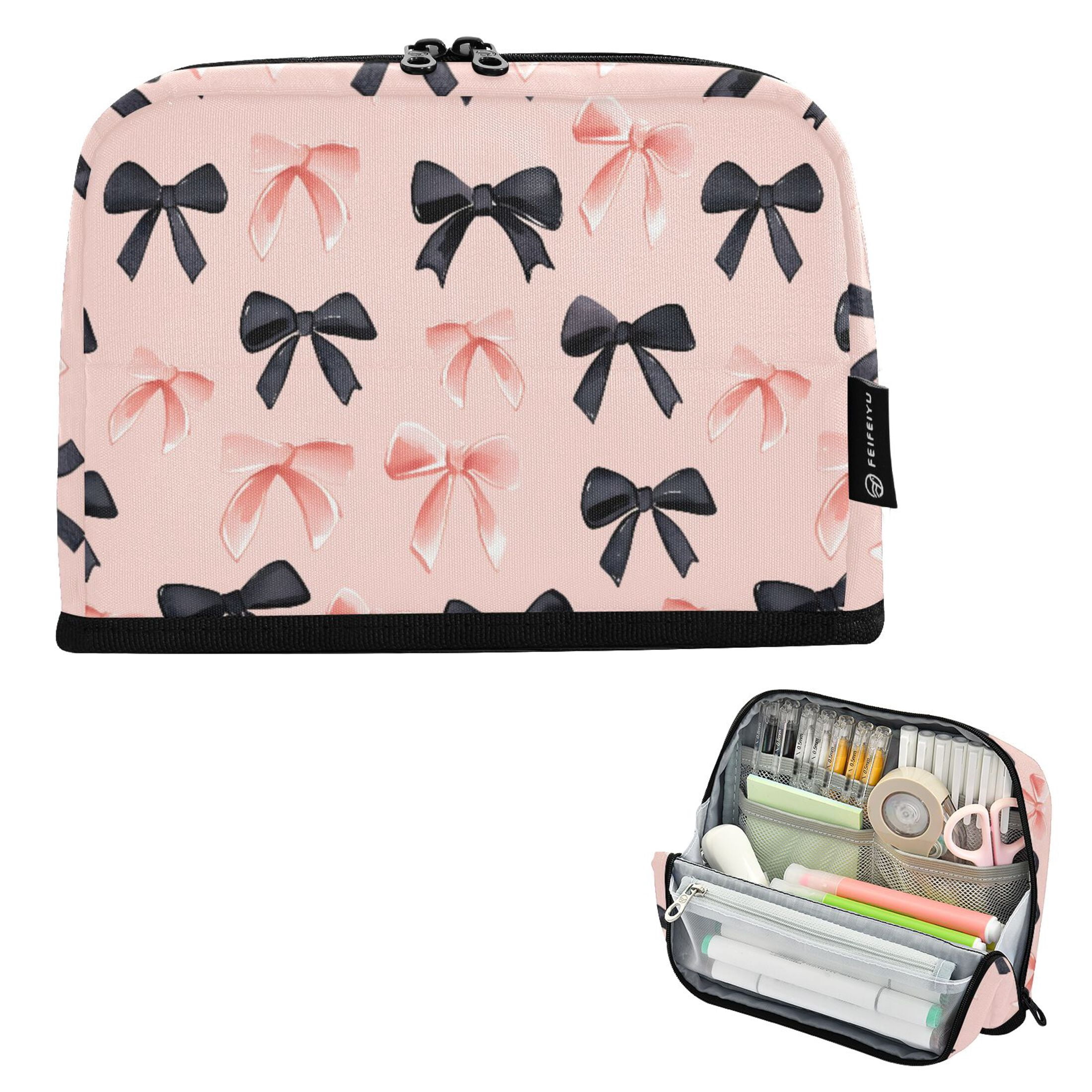 ALAZA Pink Black Bows Pencil Case Pen Pouch Bag Large Capacity ...