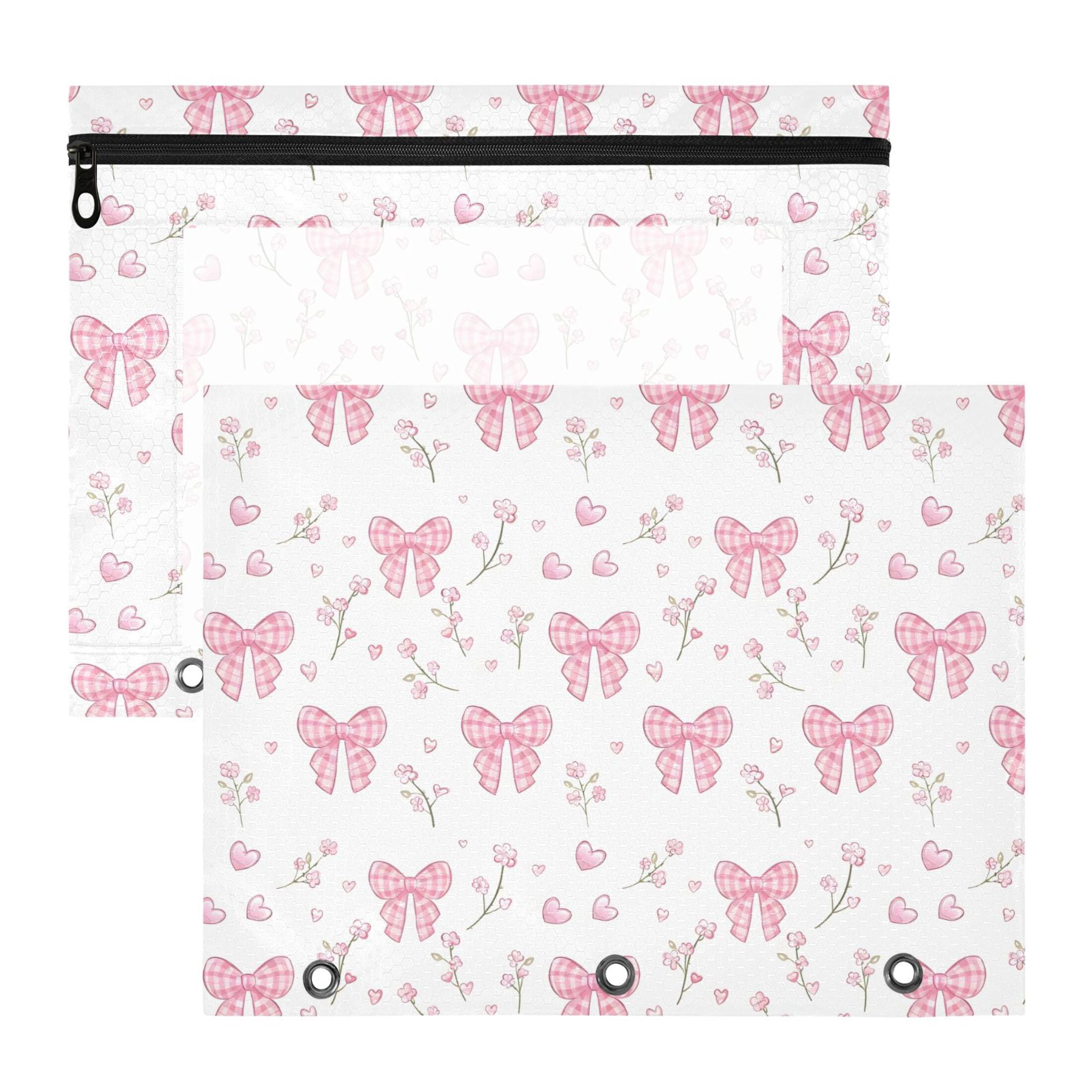 ALAZA Pink Bows Floral Pattern Pencil Pouch 3 Ring Binder with Clear ...