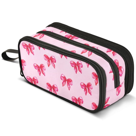 ALAZA Pink Bows Pencil Case Bag Large 3 Compartment Pen Pouch Holder ...