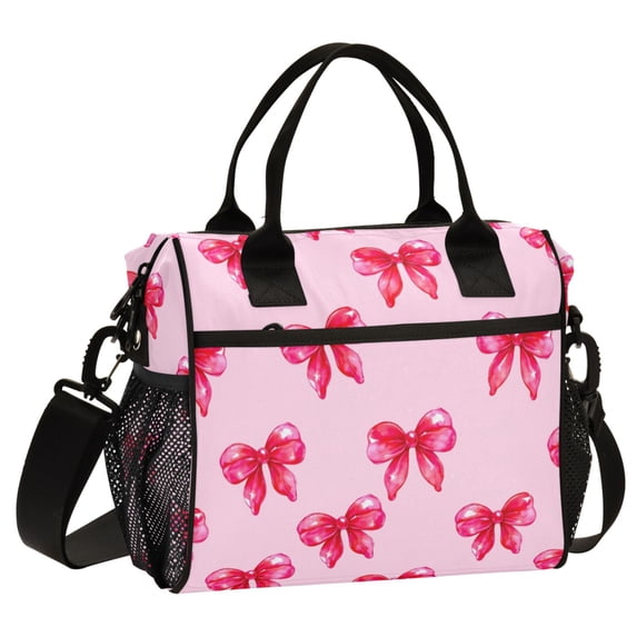 ALAZA Pink Bows Print Cooler Lunch Bag Insulated Reusable Lunch Tote ...