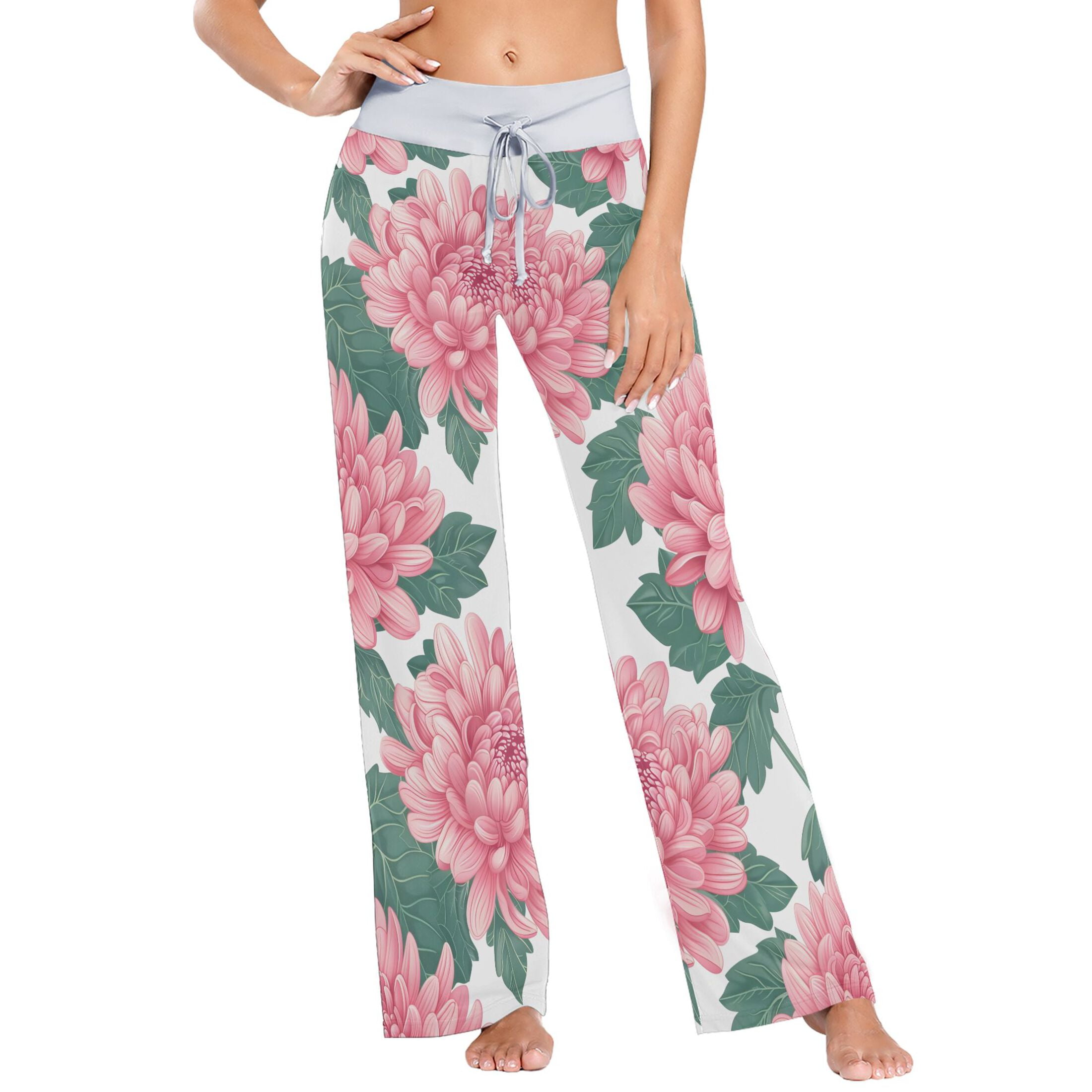 ALAZA Pink Chrysanthemum Flower Women's Comfy Pajama Pants Sleepwear ...