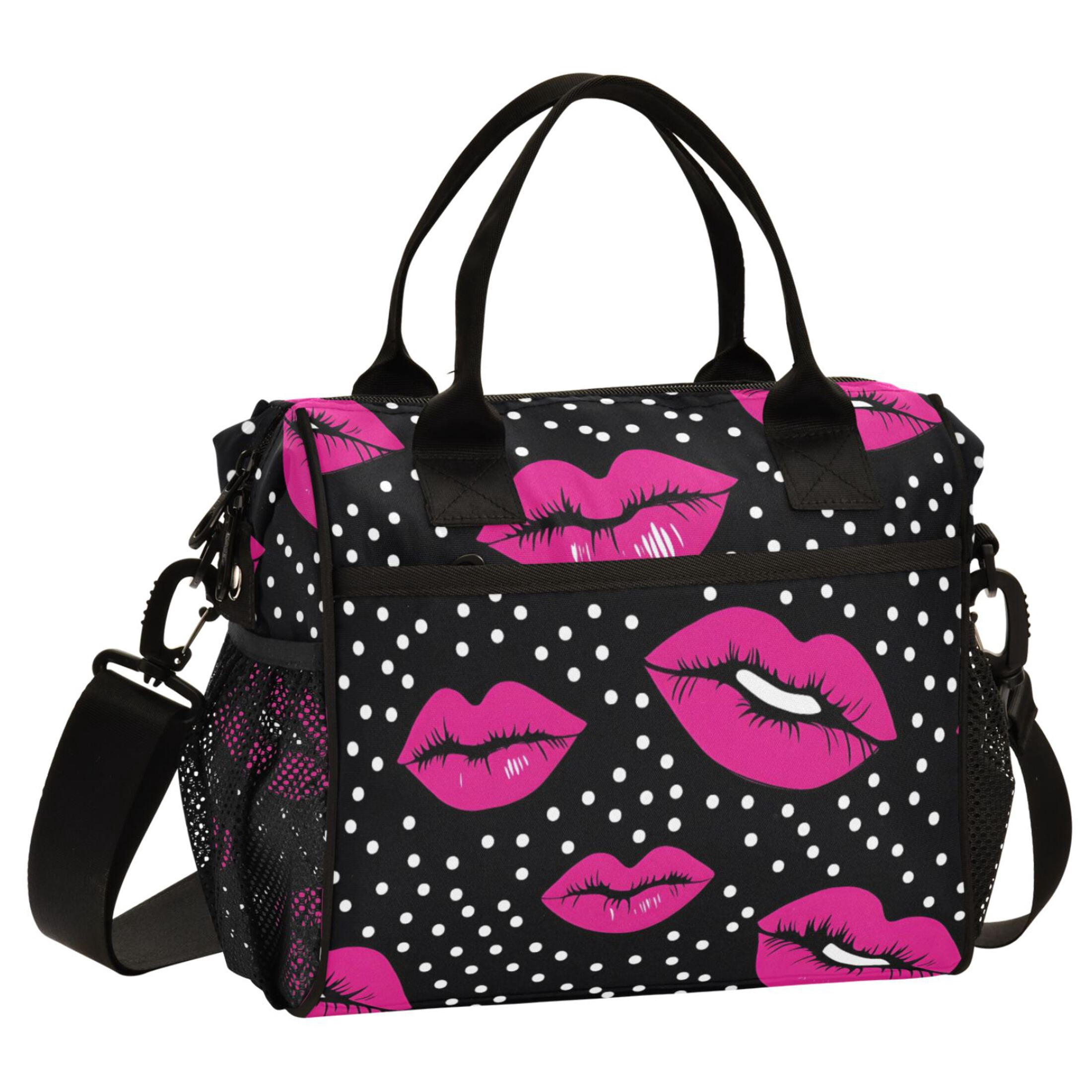 ALAZA Pink Lips Polka Dots Print Cooler Lunch Bag Insulated Reusable ...