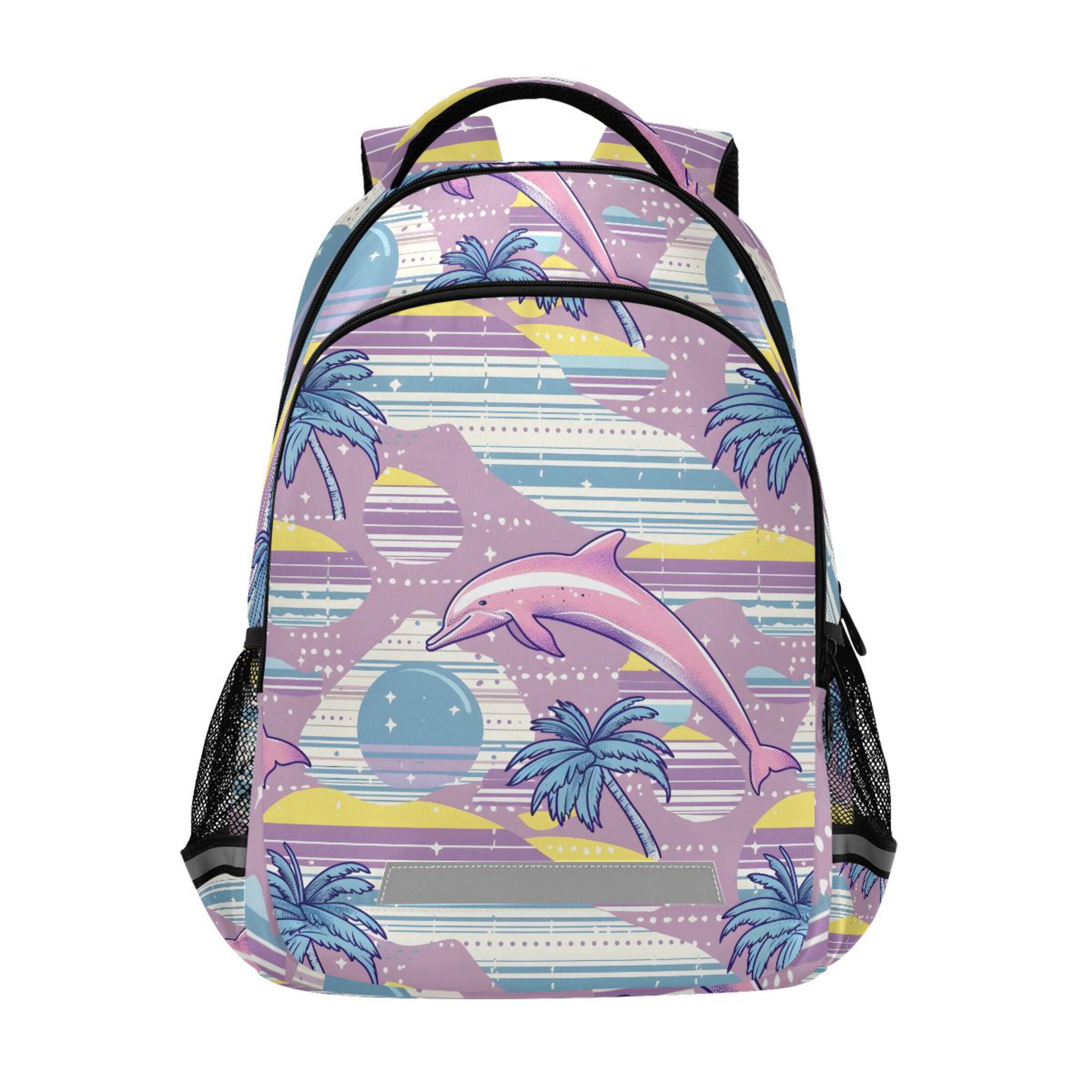 ALAZA Pink Palm Tree and Dolphin Backpack Elementary School Bag Bookbag ...